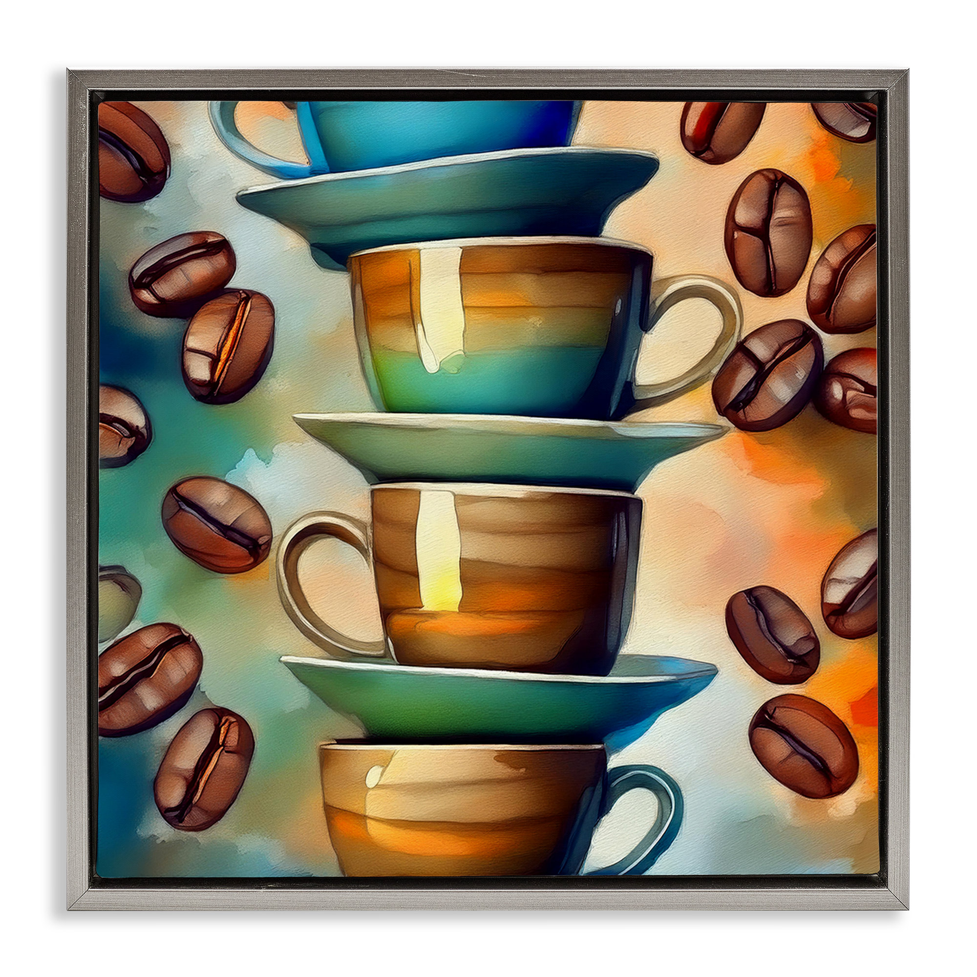 Winston Porter Ceramic Teacups & Coffee Framed Floater Canvas Wall Art ...