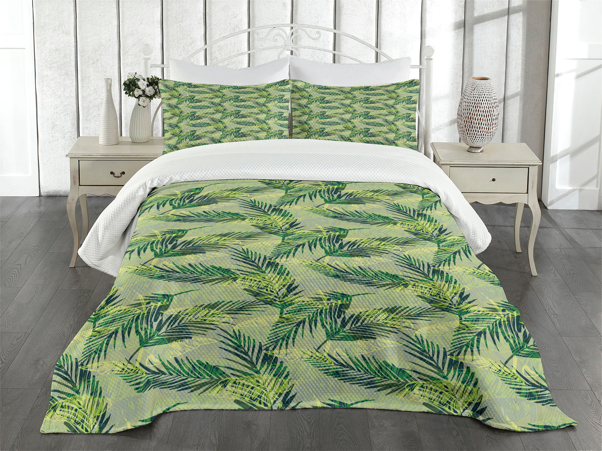 Ambesonne Palm Leaf Bedspread Rainforest Foliage Green Apple Green ...