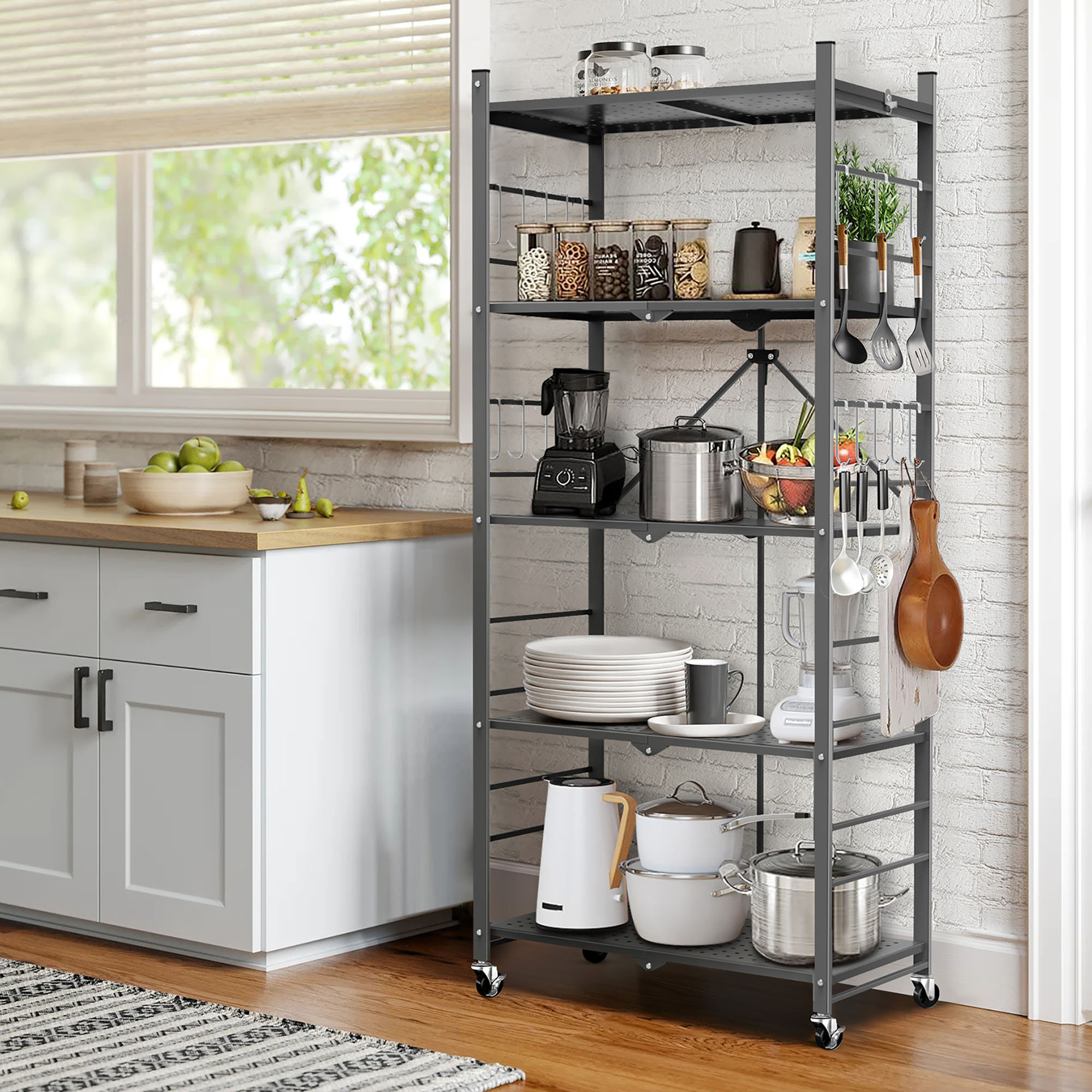 Rebrilliant Storage Shelves With 20 Hooks, 5-tier Collapsible ...