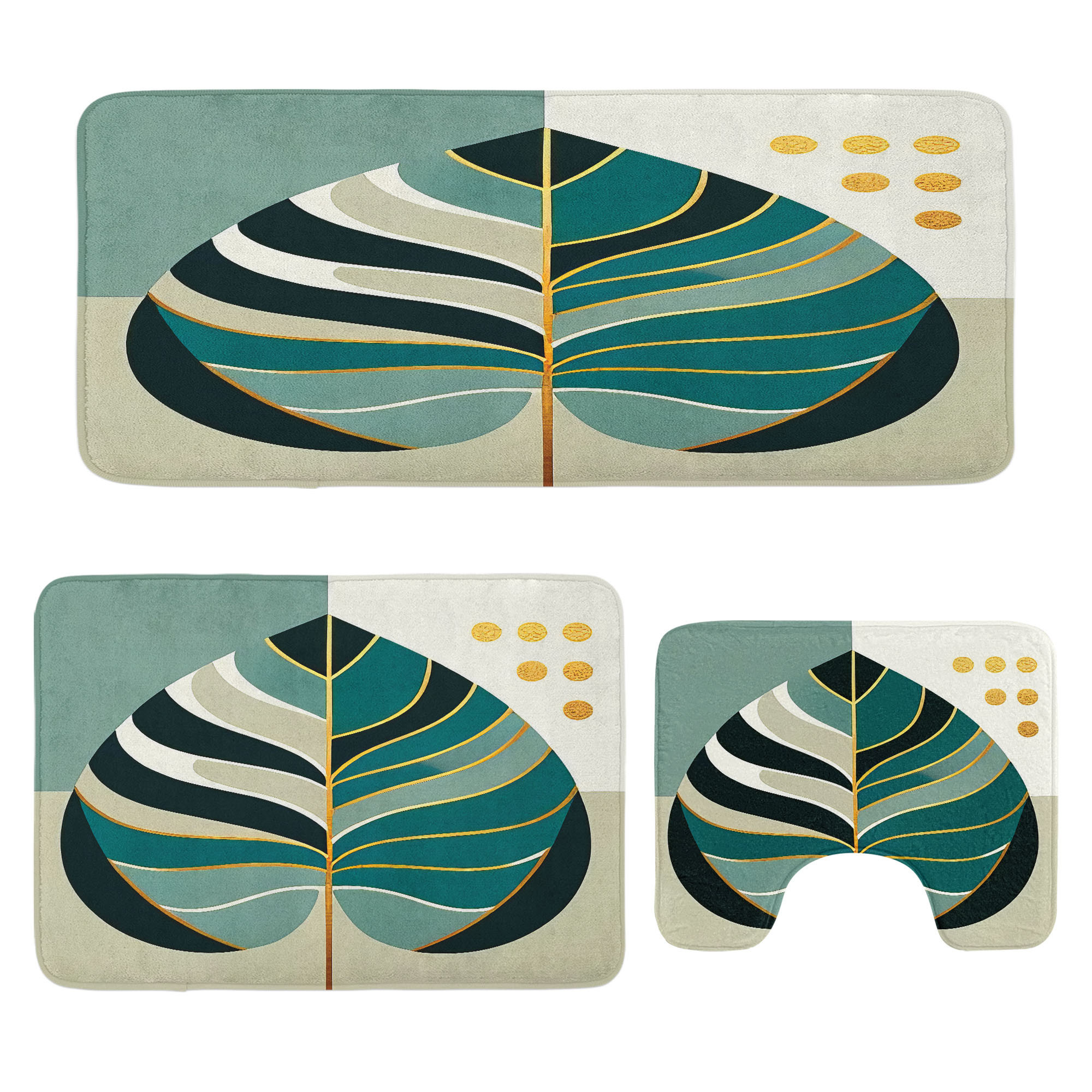East Urban Home Monstera Bathroom Rug Set 3 Pieces U-Shape & Rectangle ...