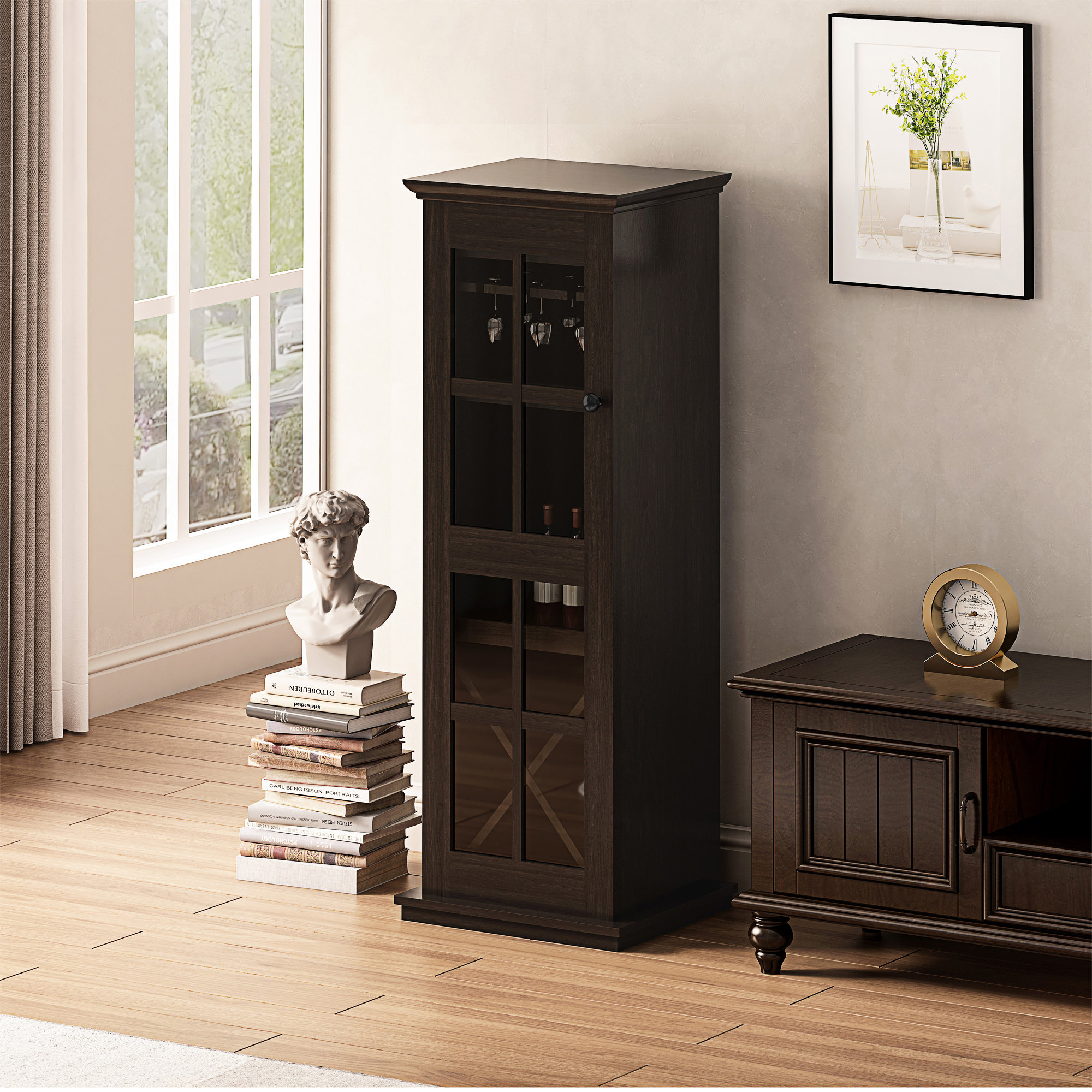 Winston Porter Modern Glass Door Wine Cabinet With Three-Layer Design ...