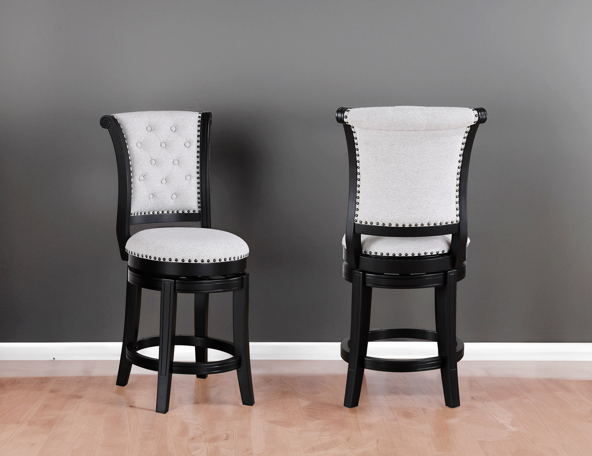 Canora Grey Two Pieces Upholstered Bar Stools, Swivel Pub Stools ...