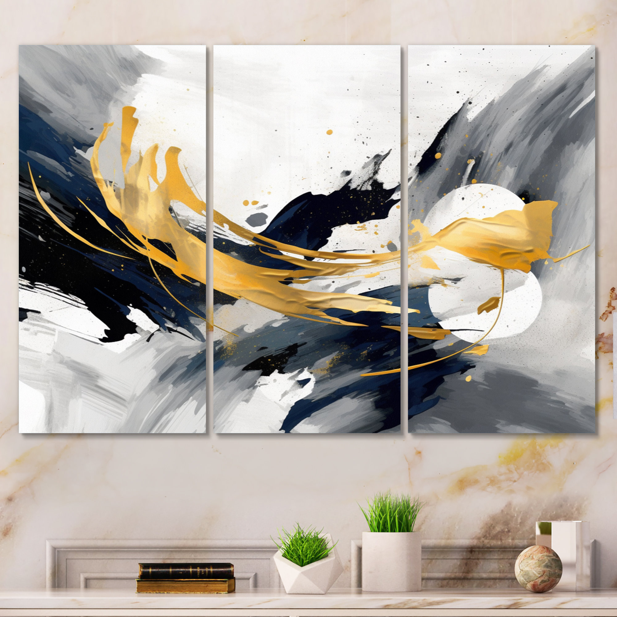 Mercer41 Grey Gold Transcendent Impressions II - Abstract Shapes Metal ...