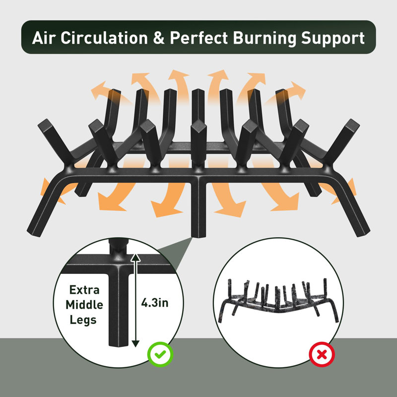 ALHAMBRA Fireplace Grate Heavy Duty Wrought Iron Fireplace Log Grate ...