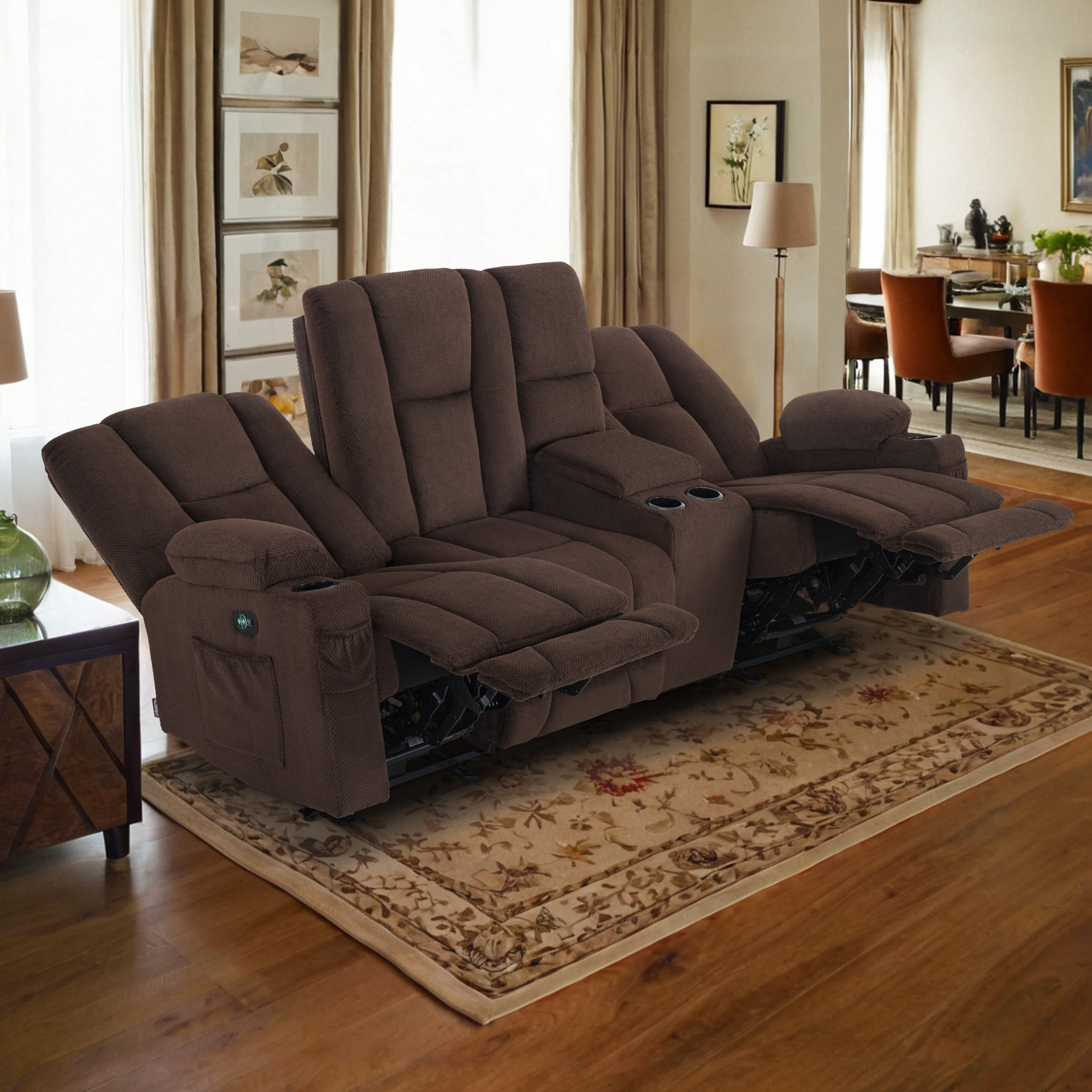 Newacme LLC Power Reclining Sofa with Heat and Massage, USB Ports, Cup ...
