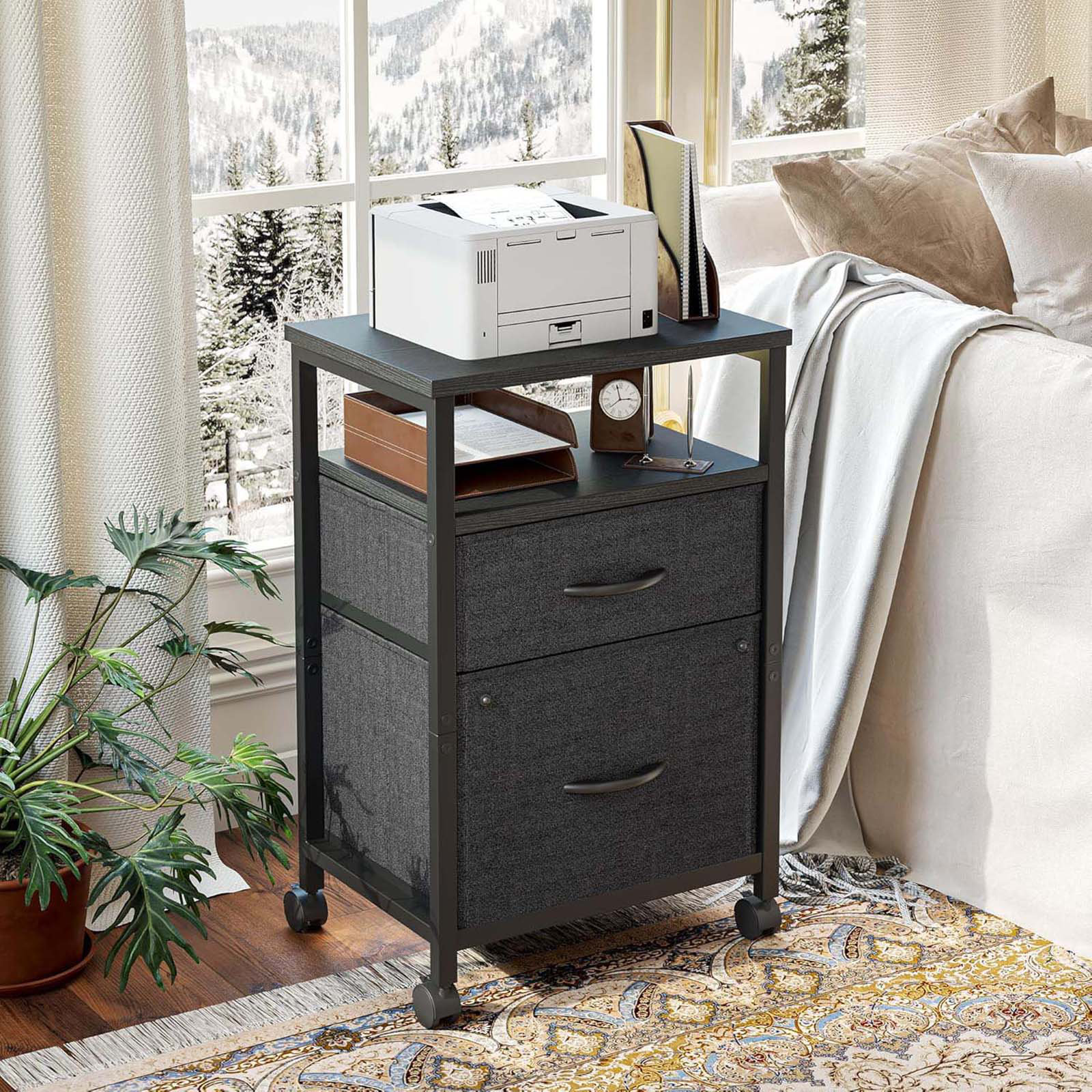 Ebern Designs 2 Drawer Mobile File Cabinet, Rolling Printer Stand With ...