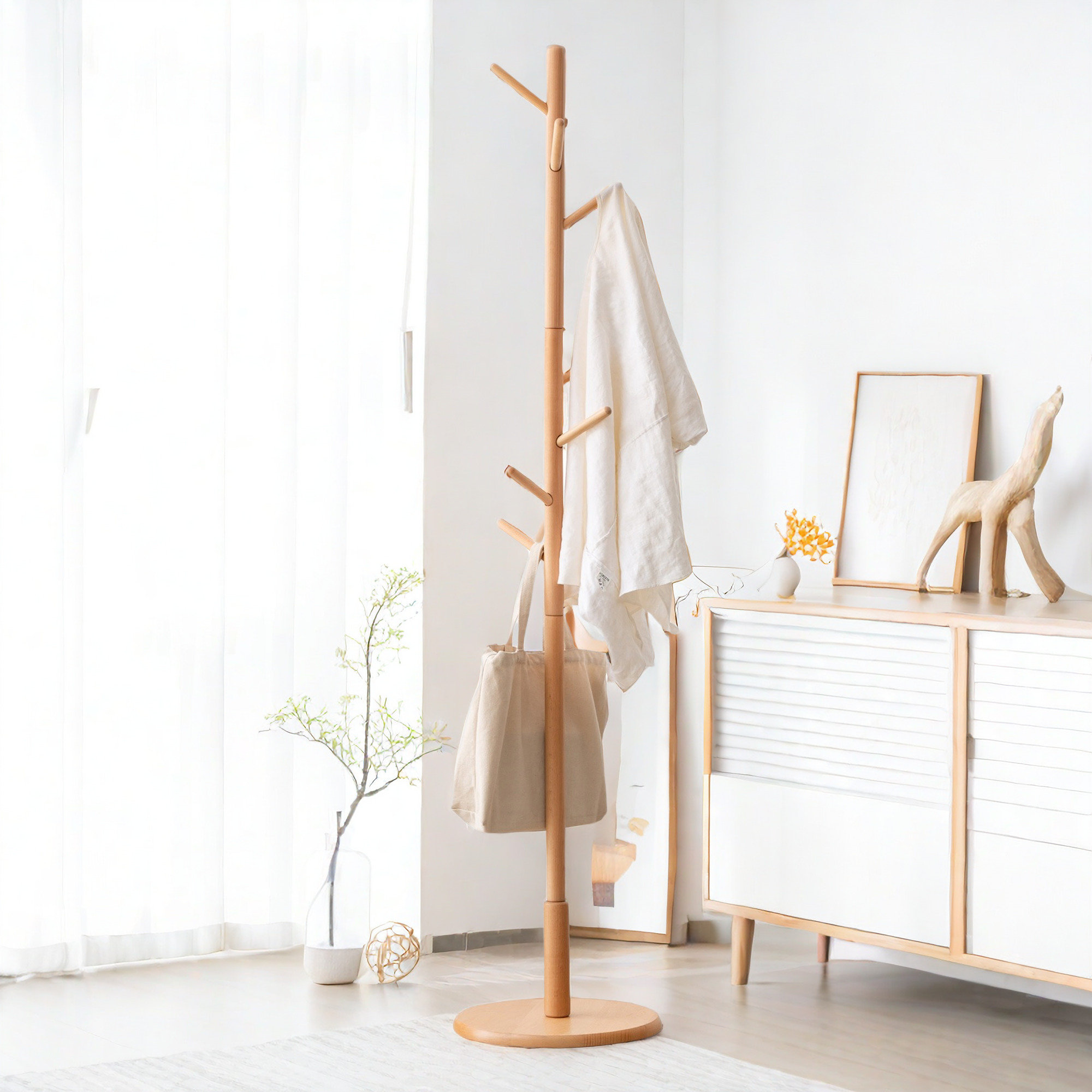 Latitude Run® Kermina Solid Wood 8 - Hook Freestanding Coat Rack ...