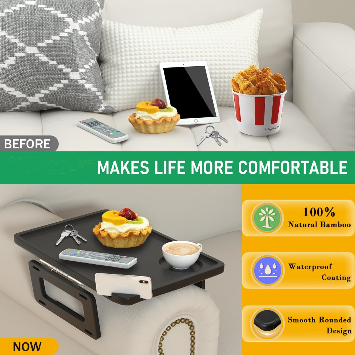 Toledo Bath & Kitchen Couch Arm Tray Table Sofa Arm Clip Table,Armrest ...