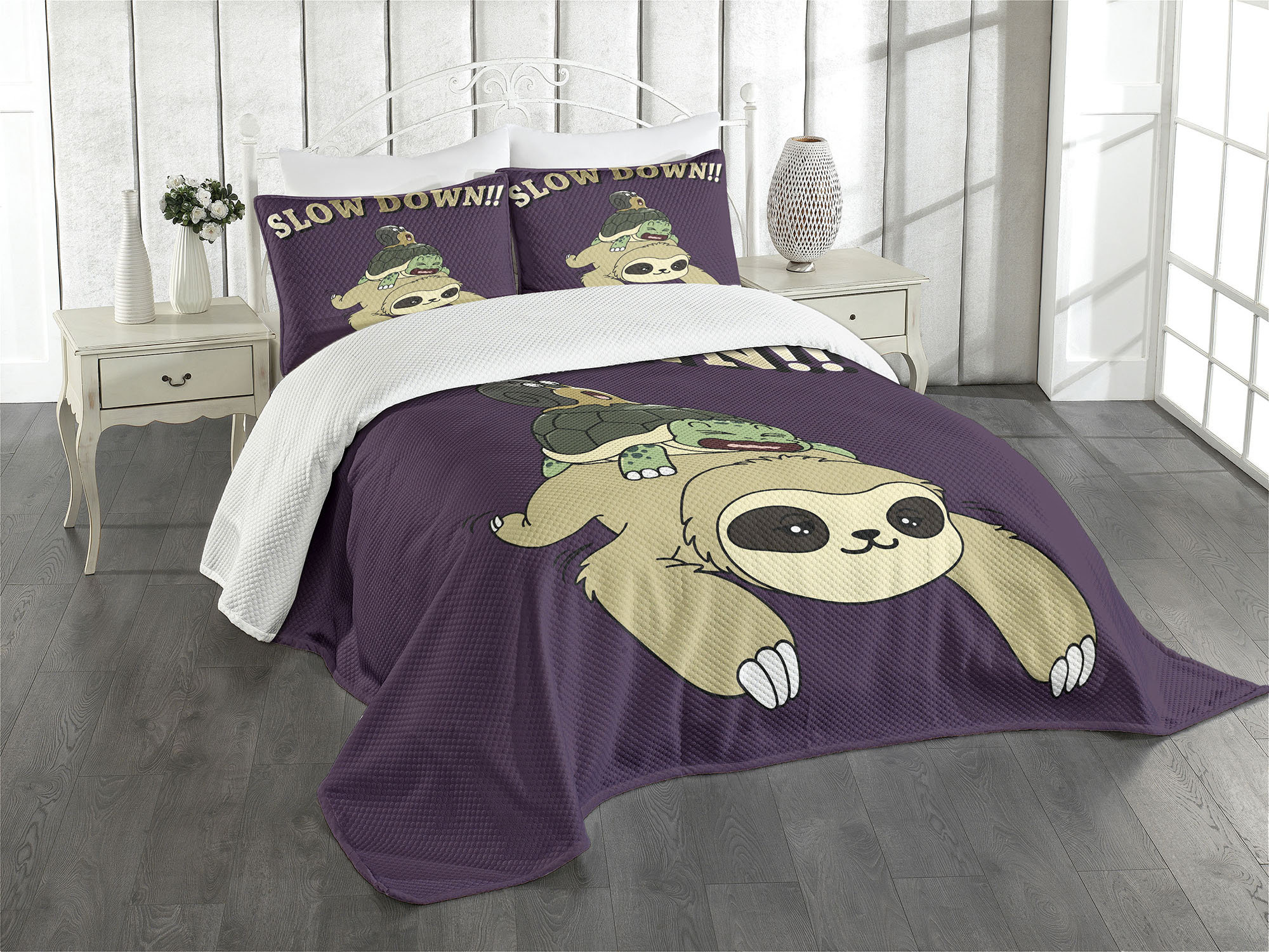 Ambesonne Sloth Bedspread Set Funny Cartoon Scenery Multicolor | Wayfair
