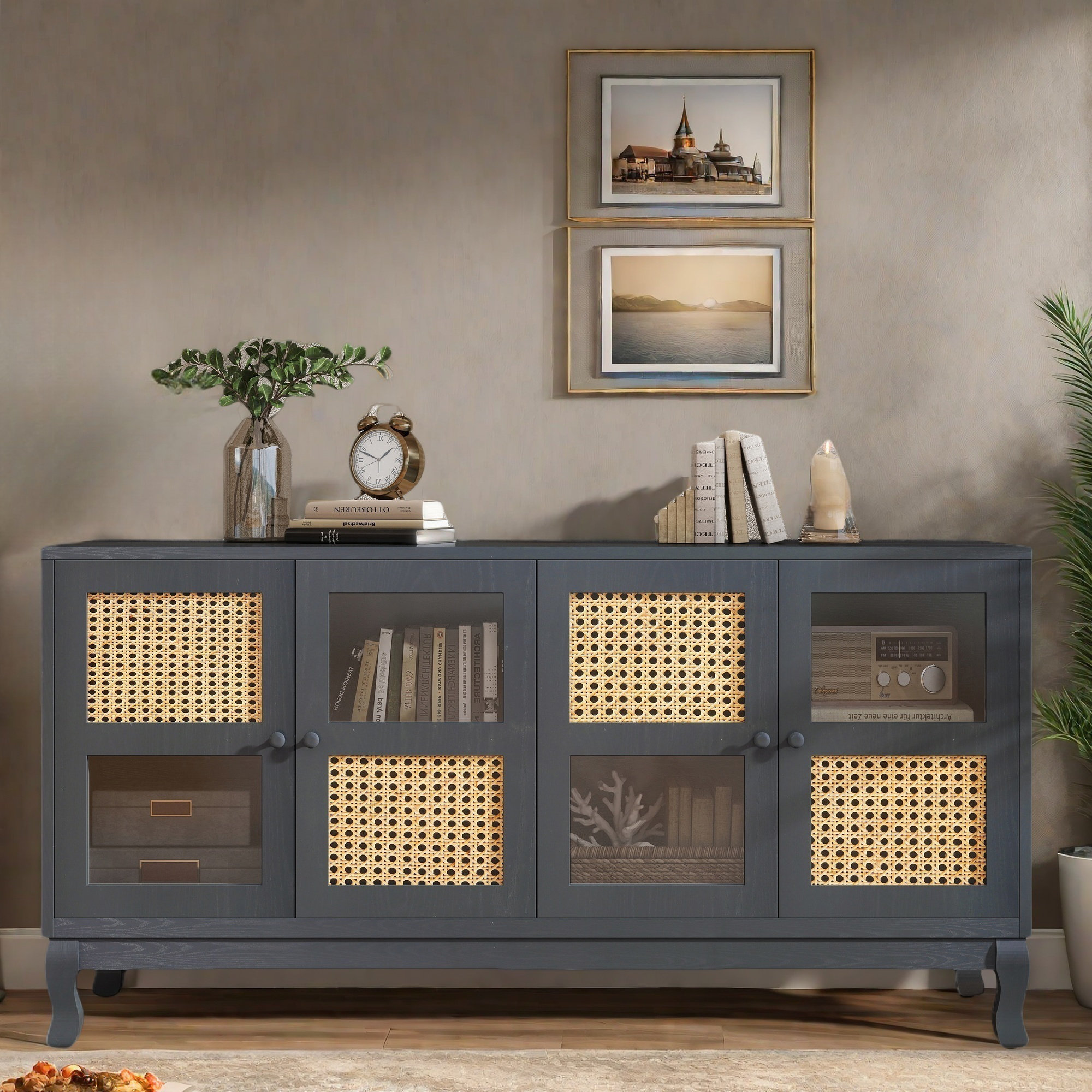 Bayou Breeze Retro 4-door Sideboard With Artificial Rattan Doors And ...