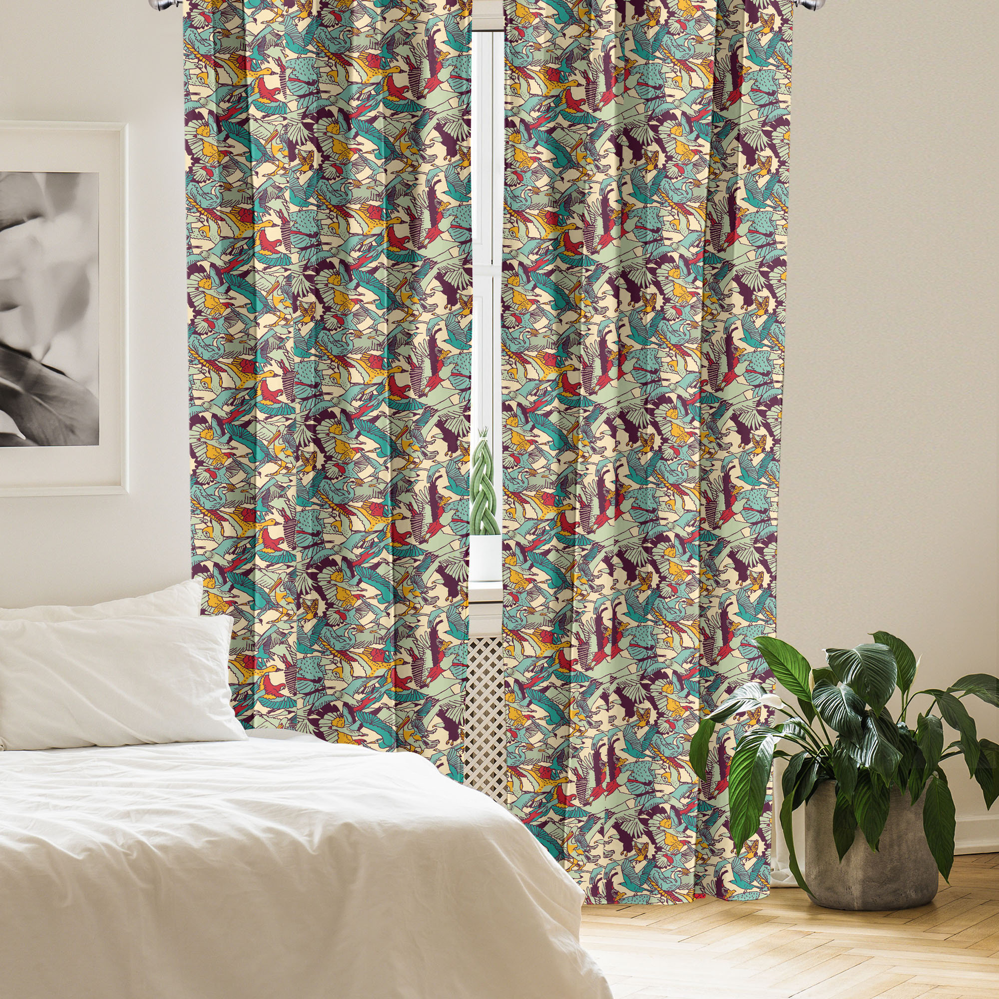 East Urban Home Birds 4-Panel Curtains, Clutter of Flying Creatures ...