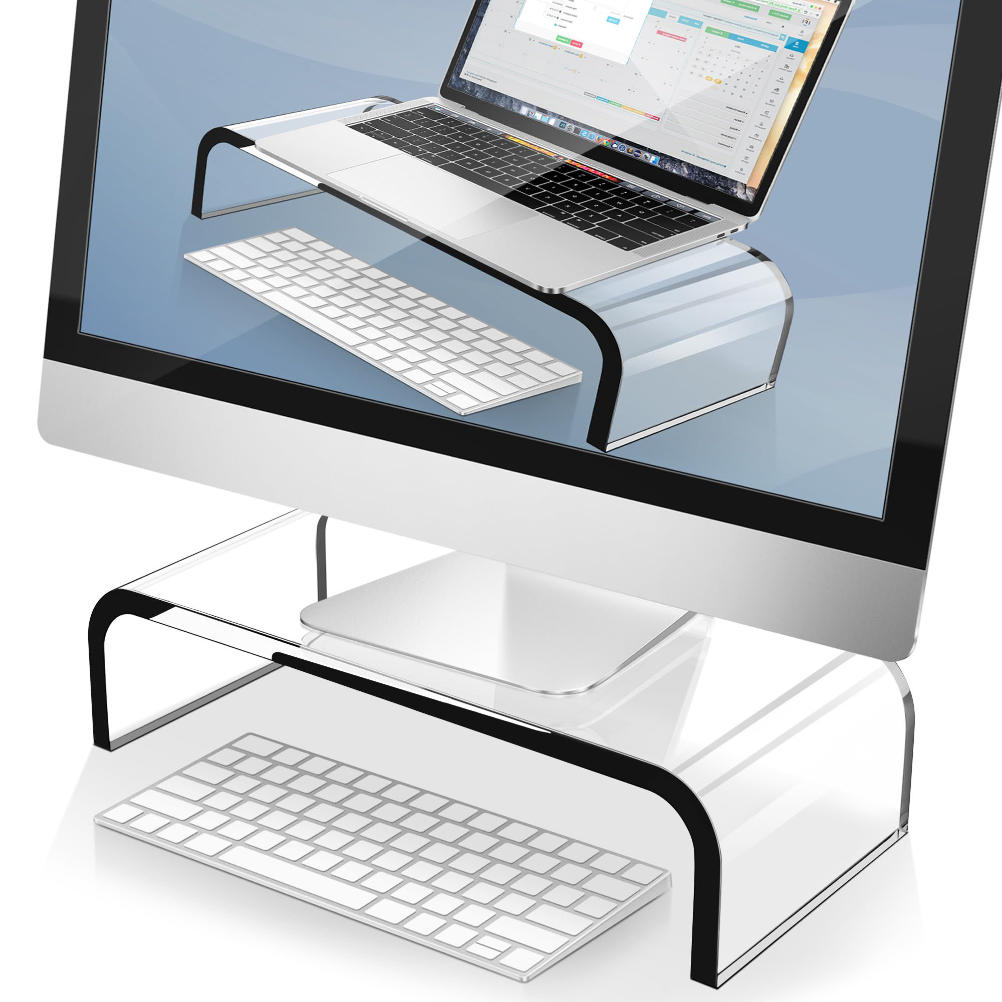 Orren Ellis Acrylic Monitor Stand – Clear Monitor Riser & Computer Desk ...