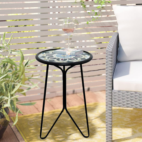 Alcott Hill® 12" Small Outdoor Side Table with Glass Top End Table ...