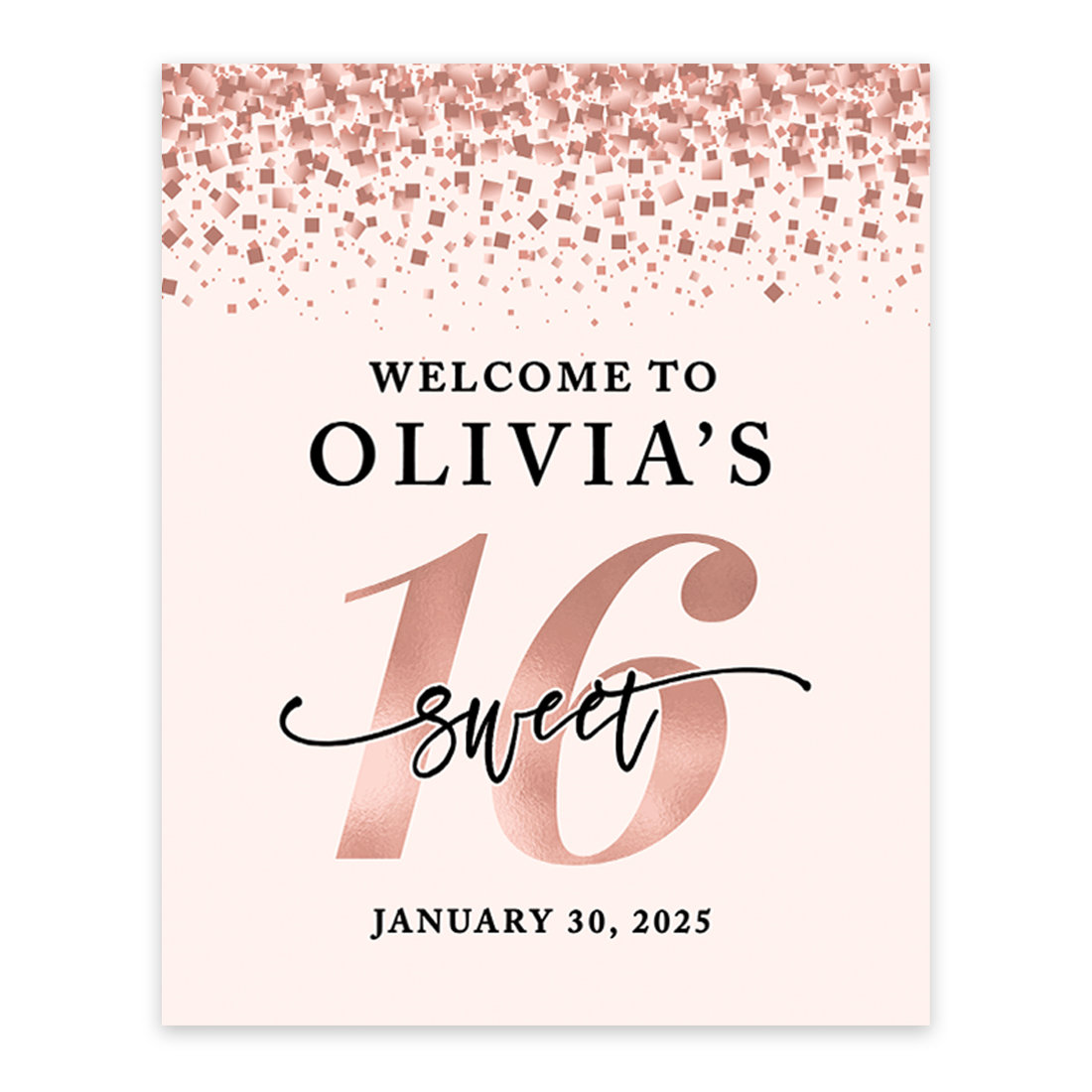 Koyal Wholesale Large Custom Sweet 16 Welcome Sign, Rose Gold Confetti ...