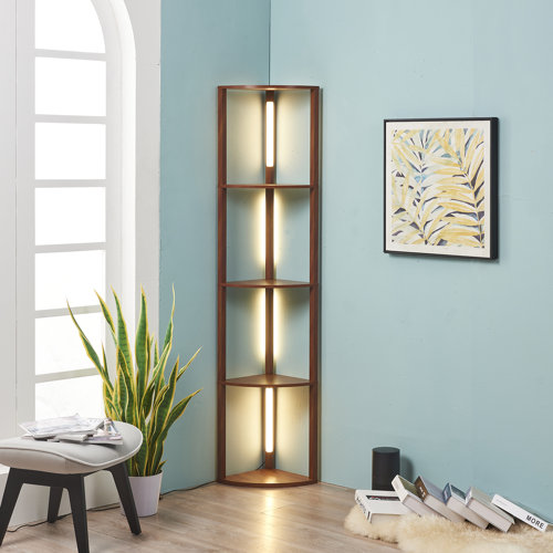 Orren Ellis 64" Fancy Edge Corner Display Floor Lamp with Shelves and 3 ...