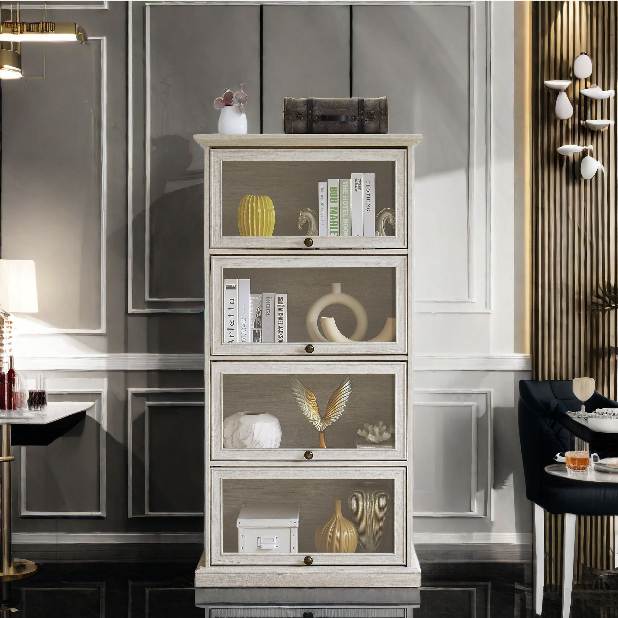 Winston Porter 4-Tier Curio Cabinet With Flip Up Glass Doors, Wood ...