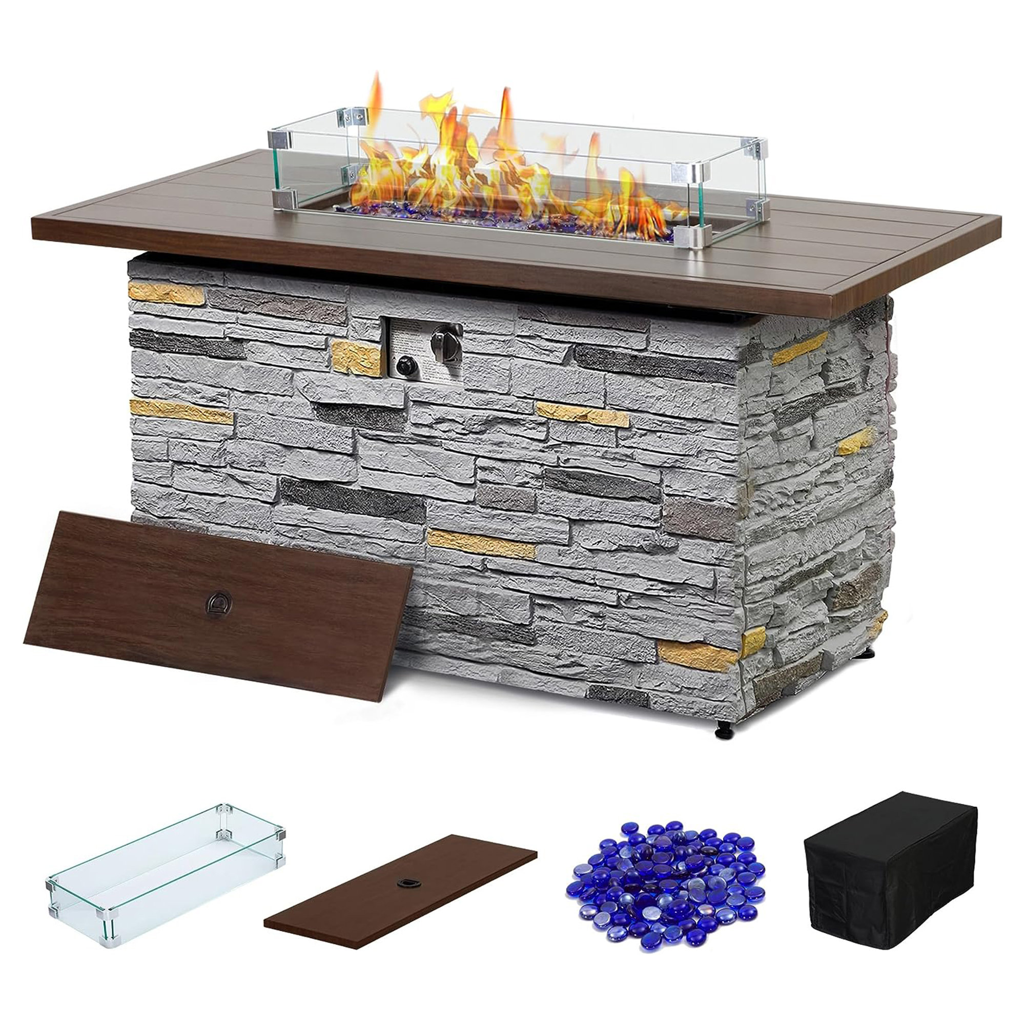 Loon Peak 24.5'''' H X 43'''' W Propane Outdoor Fire Pit Table With Lid ...