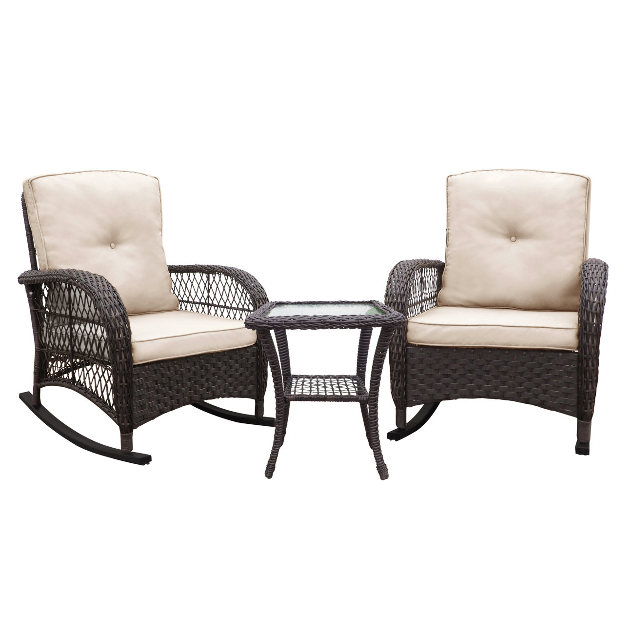 Winston Porter 3 Pieces Conversation Set, Outdoor Wicker Rocker Patio ...