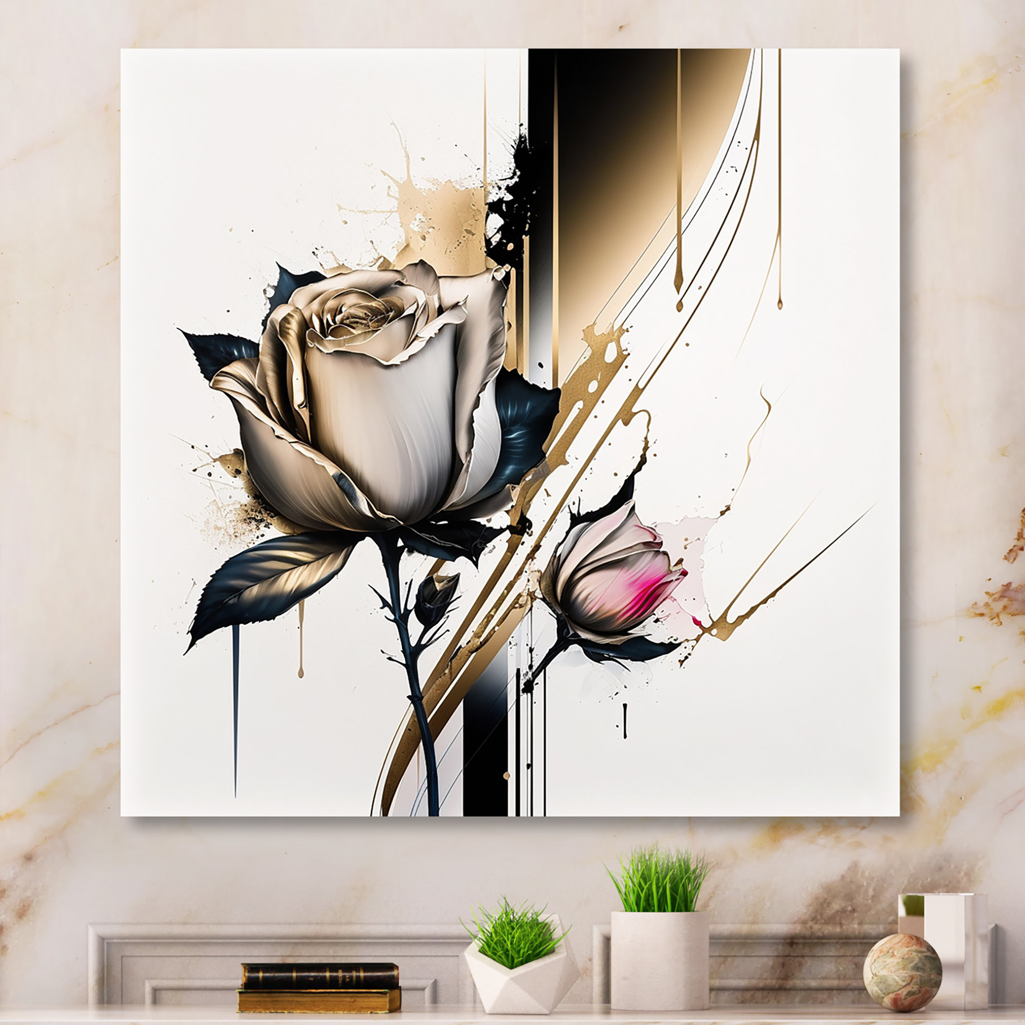 House of Hampton Aya Roses Flow Flower On Abstract Fusion IV - Print on ...