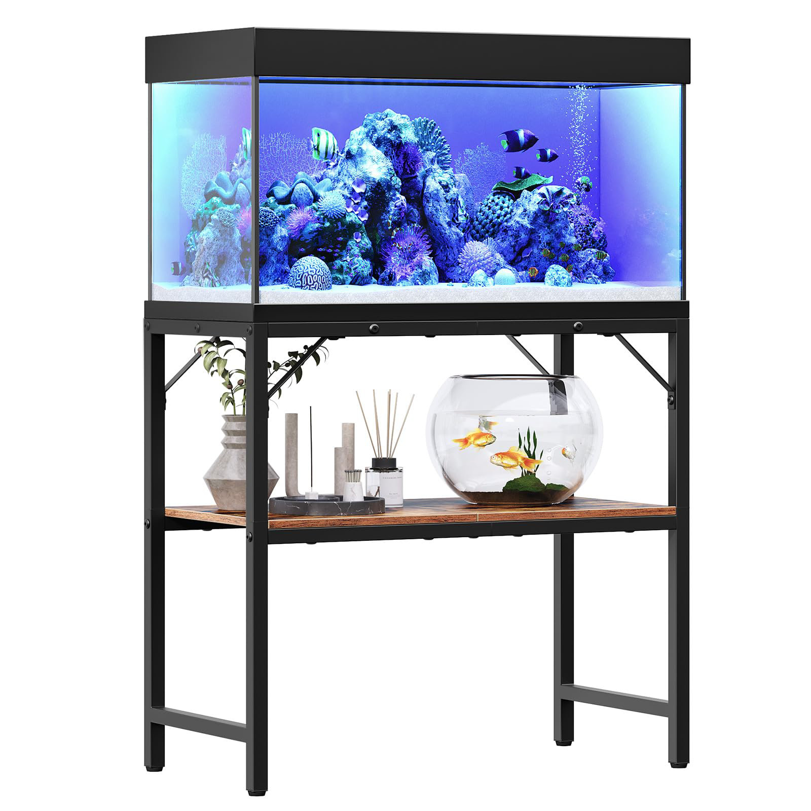 17 Stories Rustic Brown 30 Gallon Aquarium Stand With 2-Tier Storage ...