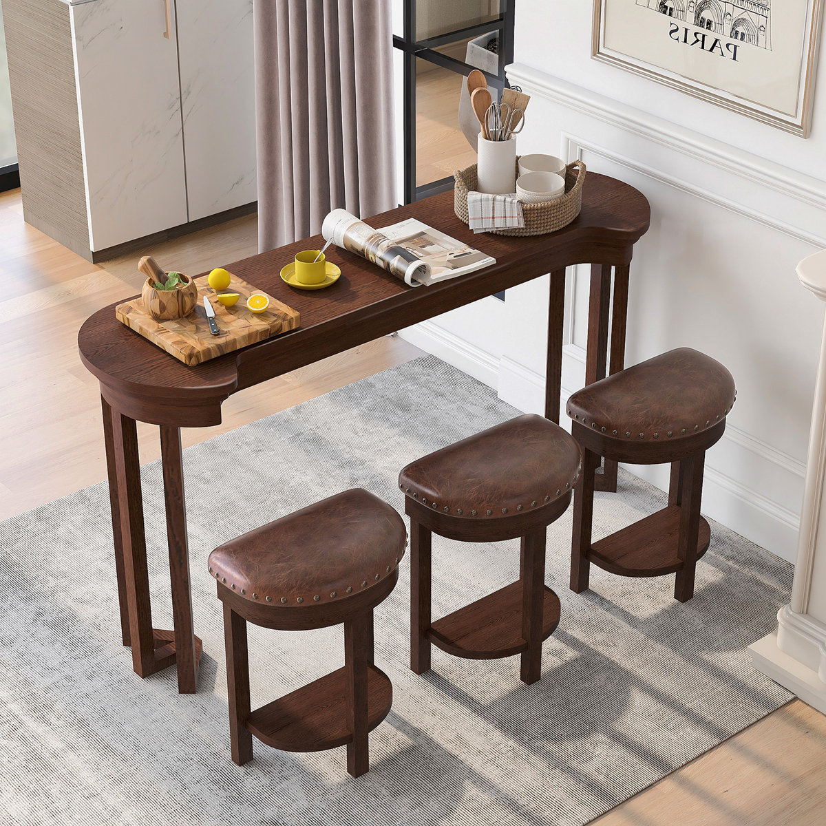 George Oliver 4 Piece Bar Table Set With3 PU Upholstered Bar Stools ...