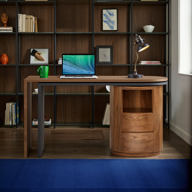 Latitude Run® 59" L-Shape Rotating Desk - 360° MDF Workstation with 2 ...