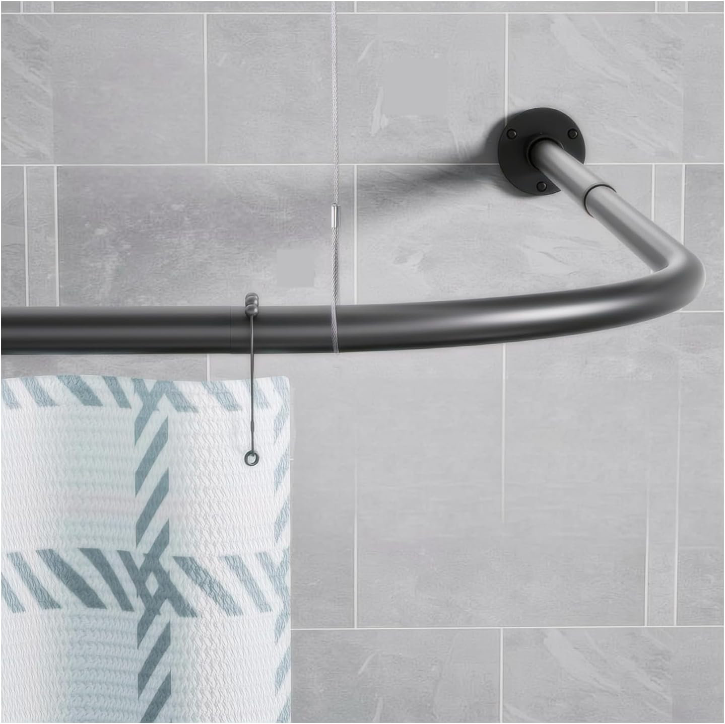 SOLVUR Corner Shower Curtain Rod Adjustable Wall Mounted L Shaped ...