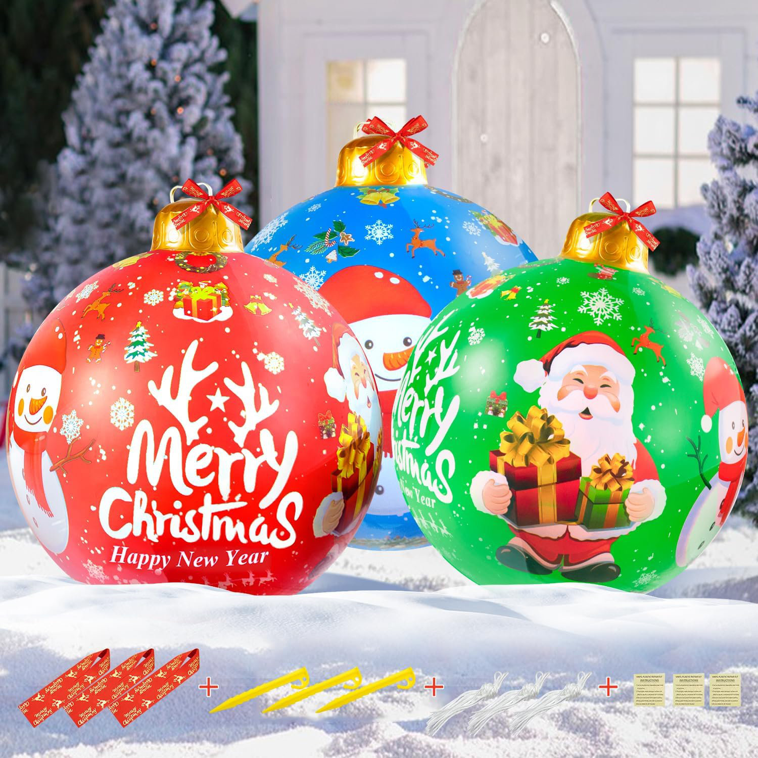 The Holiday Aisle® 3 Pcs 24 Inch Giant Inflatable Christmas Balls ...