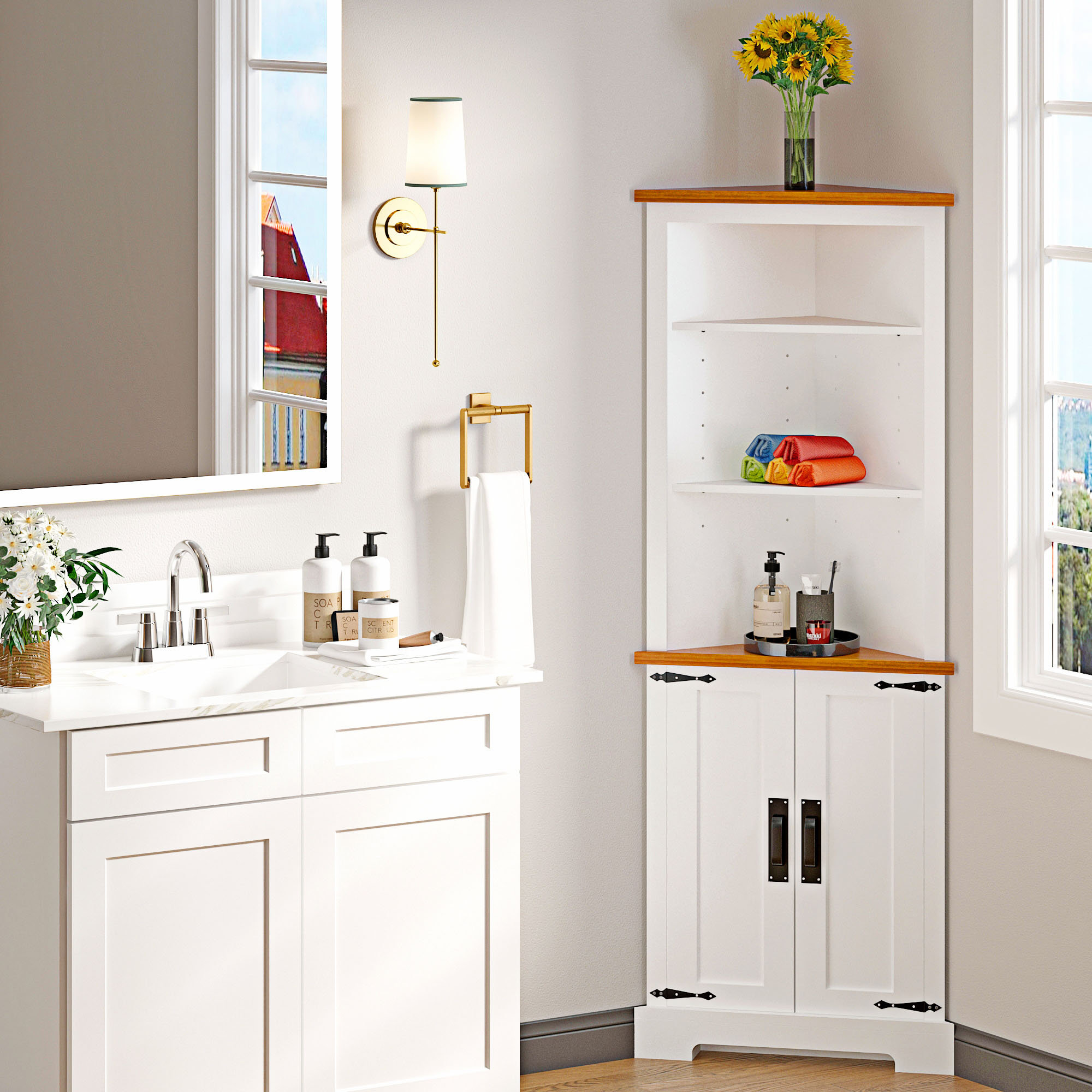 George Oliver Free Standing Corner Cabinet with 2 Doors and 3 Tier ...