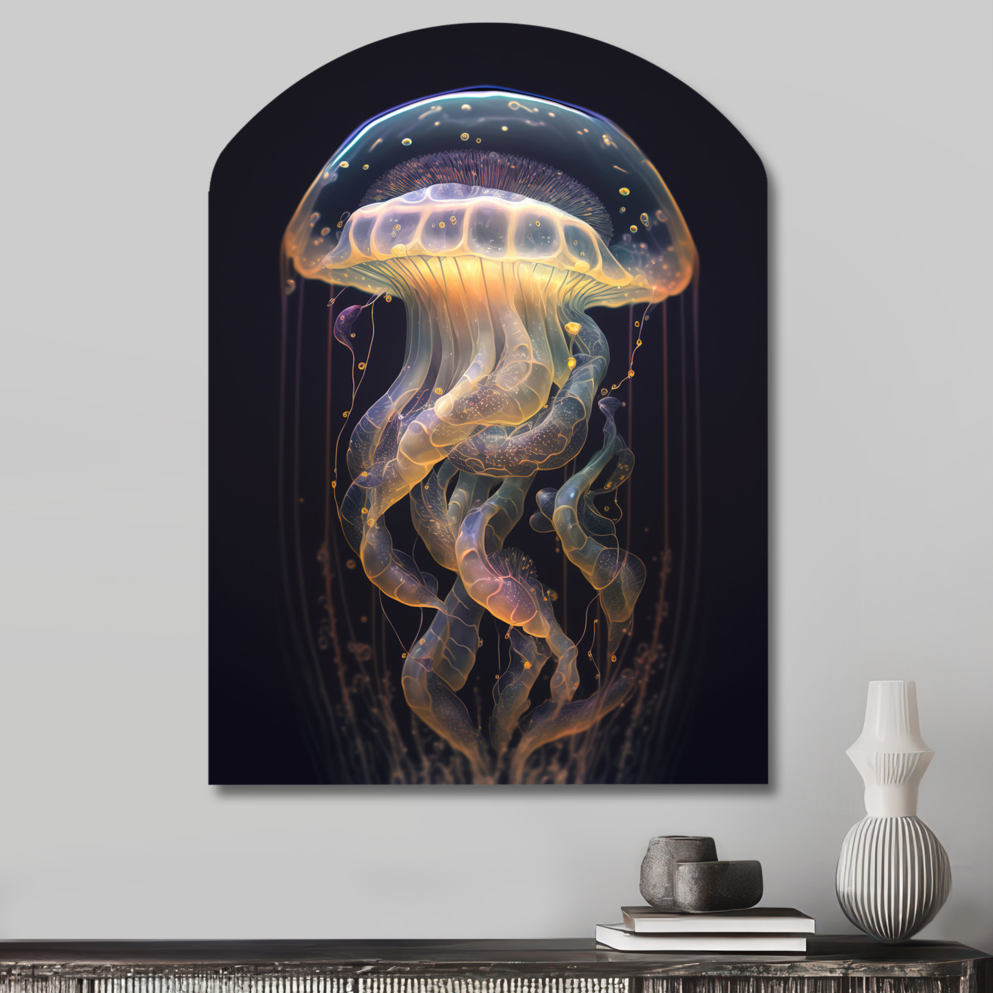 Beachcrest Home Jellyfish III - Jellyfish Arch Shape Asymmetric Metal ...
