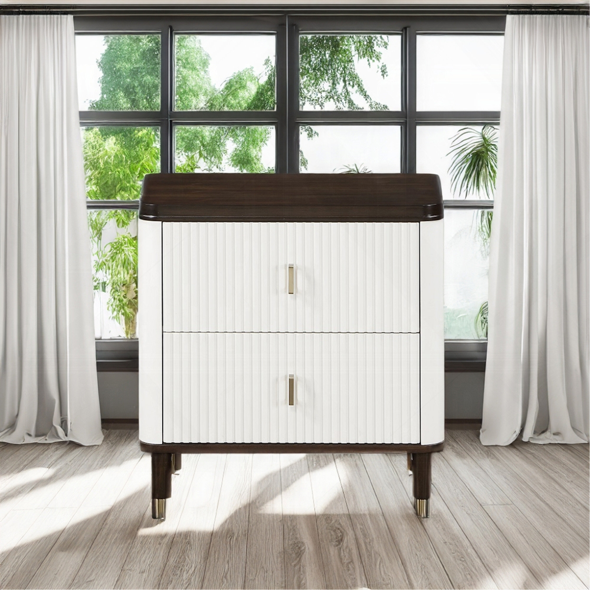 Everly Quinn Table de chevet 2 tiroirs blanche et brune avec port USB ...