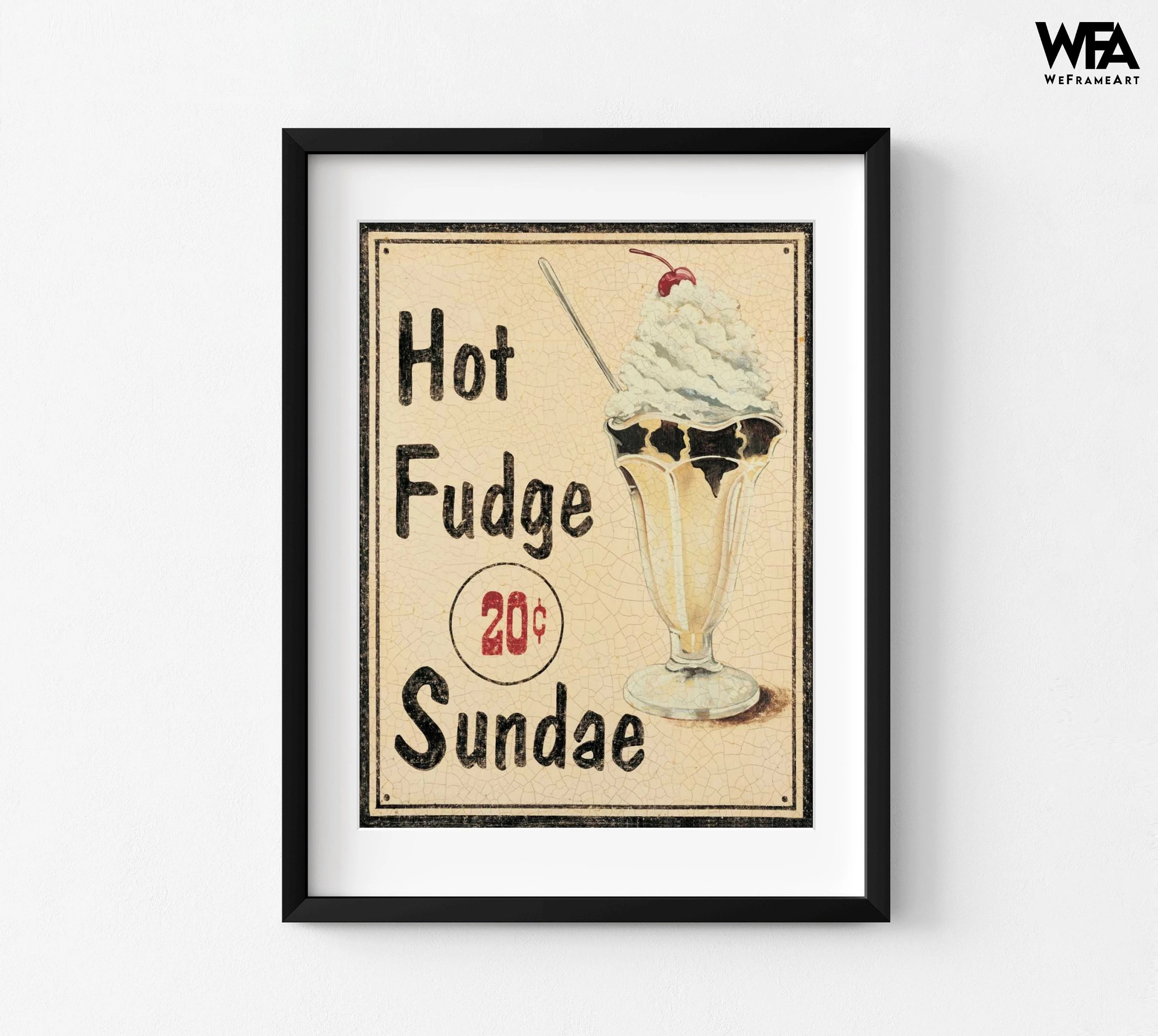 WeFrameArt Sundae Ice Cream Retro Sign Poster Print, Vintage Diner Wall ...