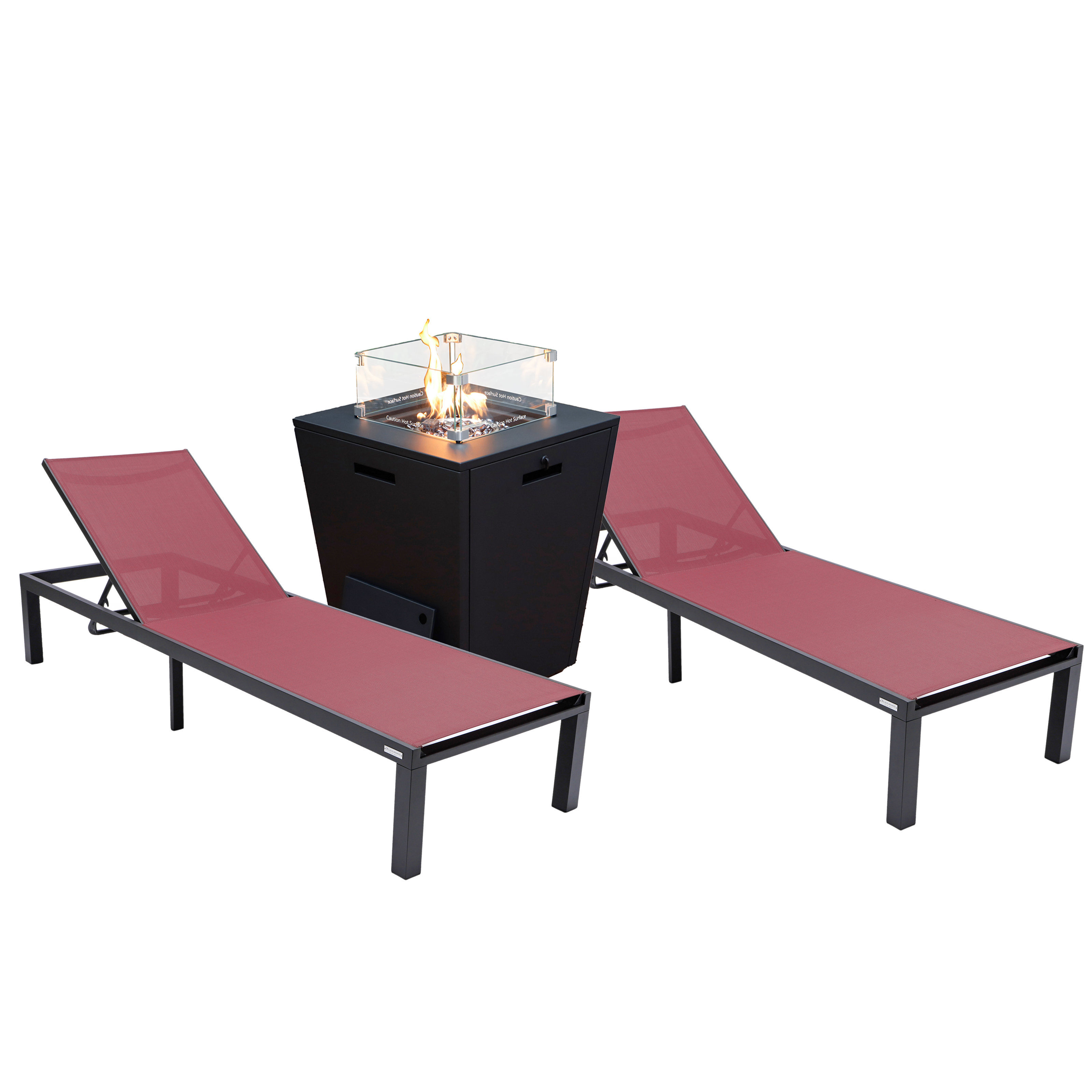 Hokku Designs Dueitt Outdoor Aluminum Chaise Lounge Chair with Fire Pit ...