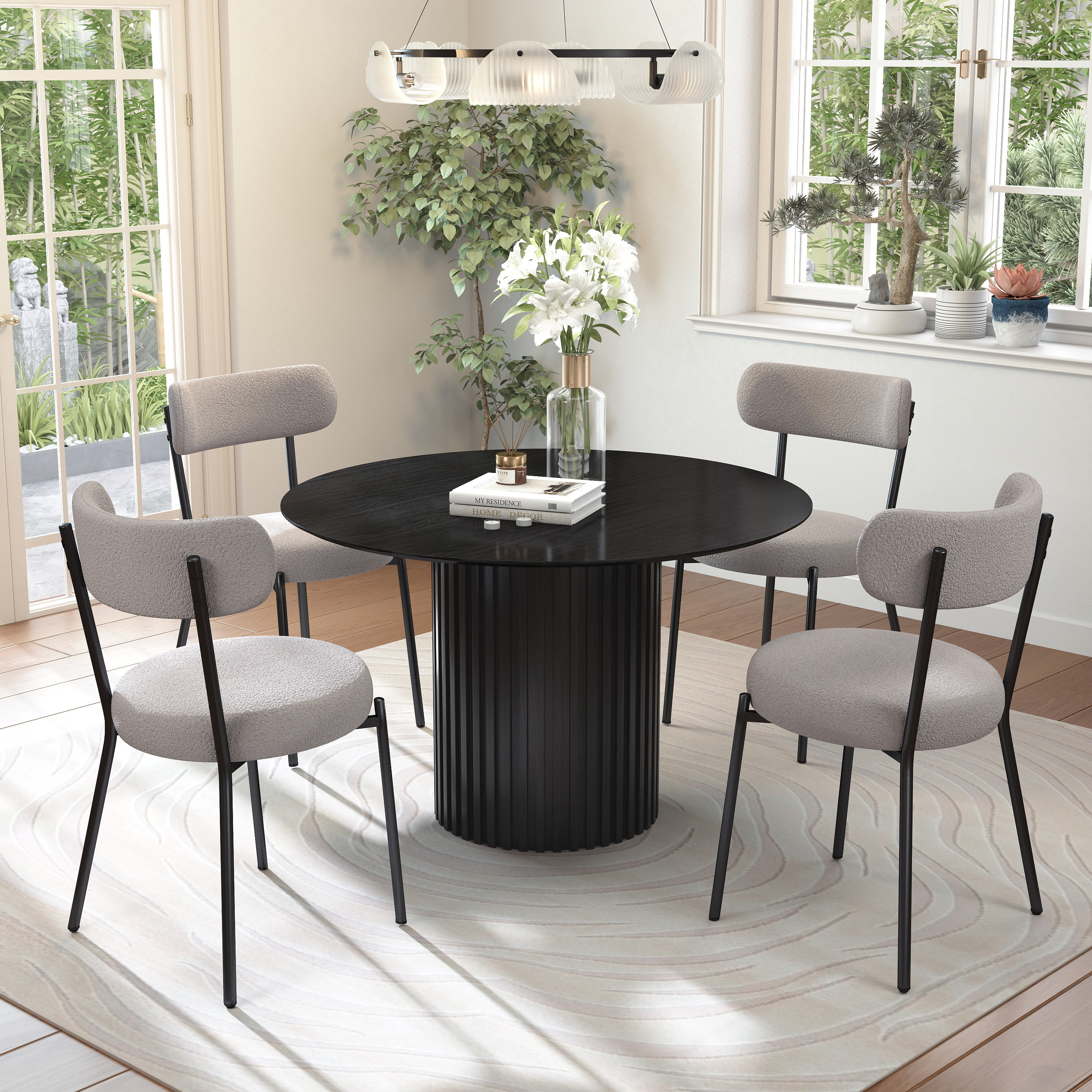 George Oliver Round Pedestal Dining Set with Teddy Dining Chair ...