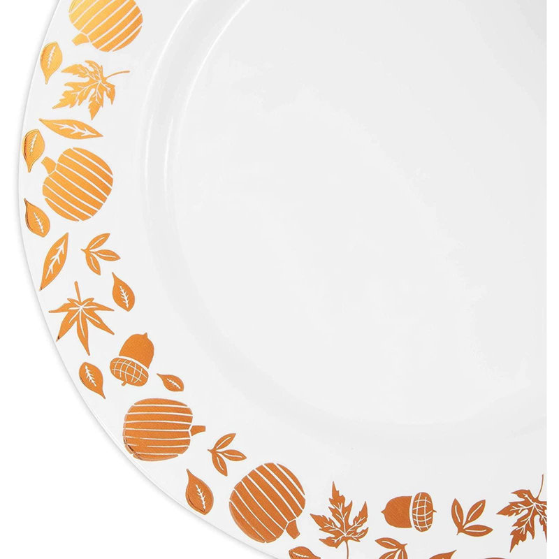 COEN Plastic Thanksgiving Plates with Copper Foil Leaf Trim – 24-Pack ...