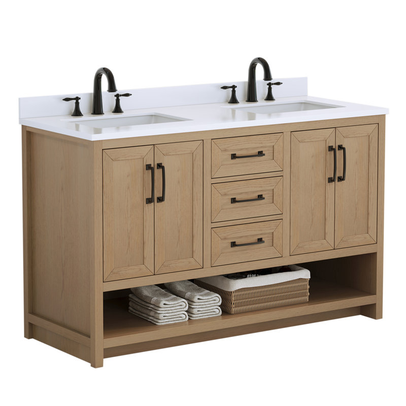 Maxbano 55" Double Bathroom Vanity With White Engineered Stone Top ...
