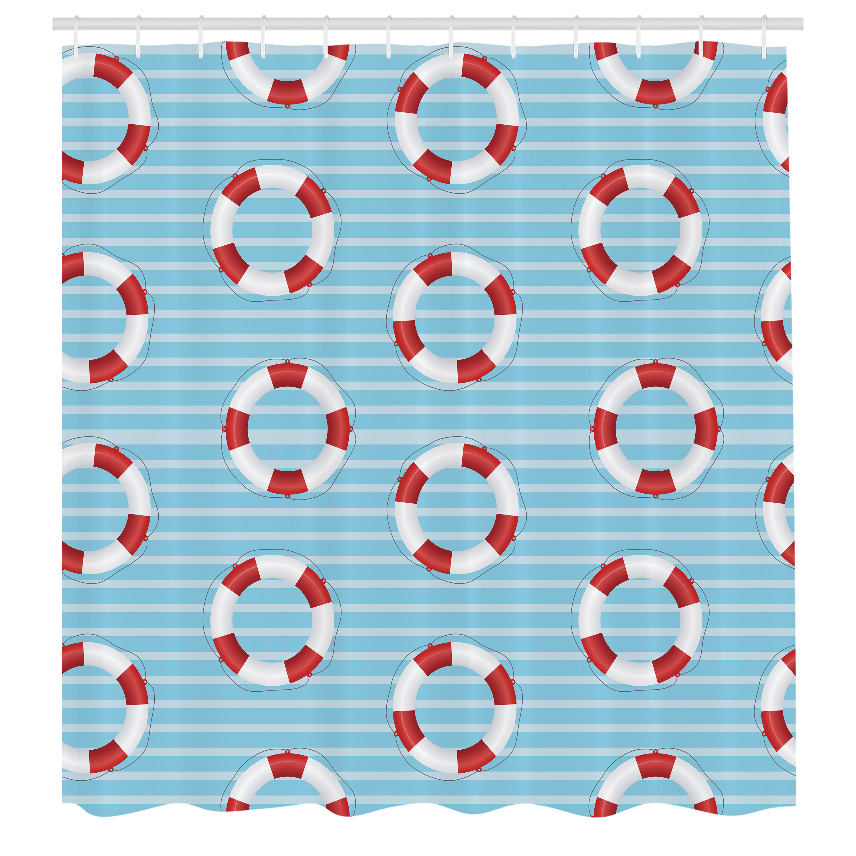 Breakwater Bay Aqua Blue Shower Curtain Stripes Circle Nautical Pale ...