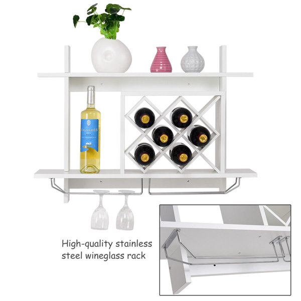 Latitude Run® Alīna Wall Mounted Wine Bottle & Glass Rack in White ...