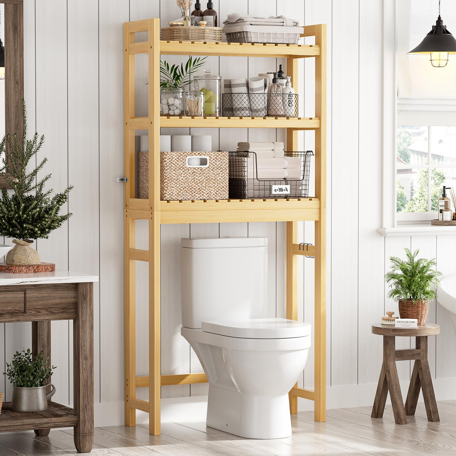 Rebrilliant Over The Toilet Storage, 3-Tier Bamboo Bathroom Shelf with ...