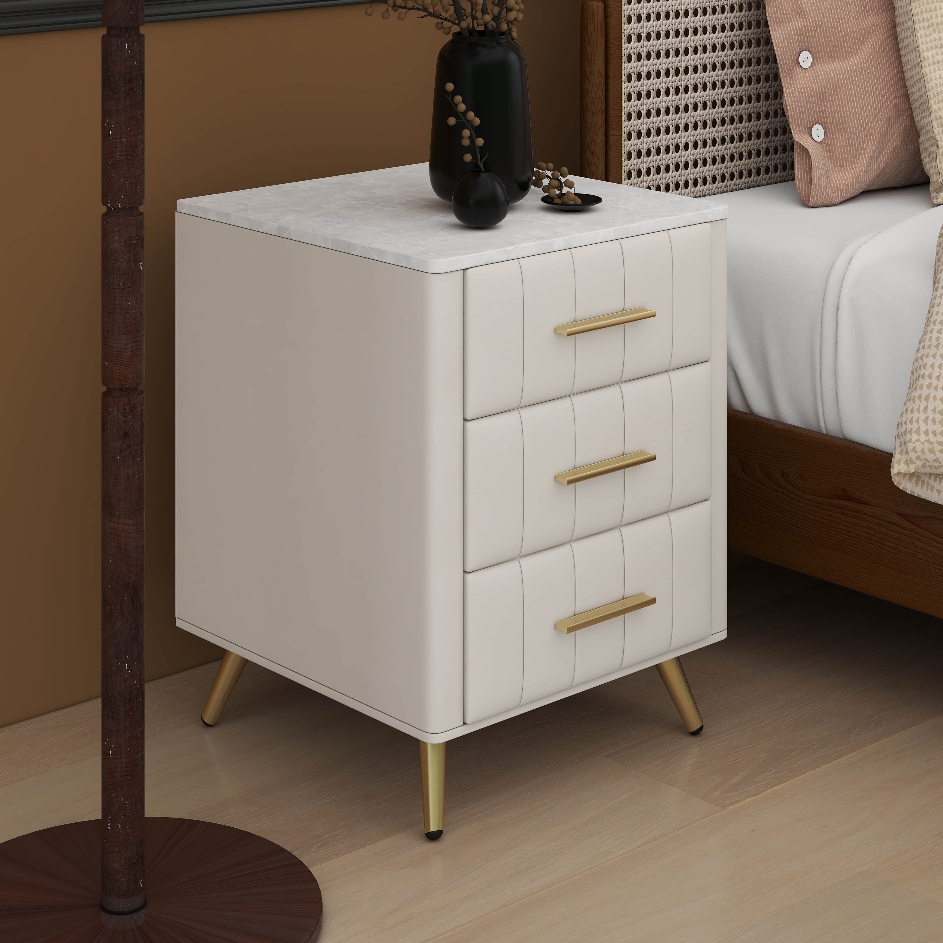 Mercer41 3 Drawer Nightstand Upholstered Modern Velvet Bedside Table ...