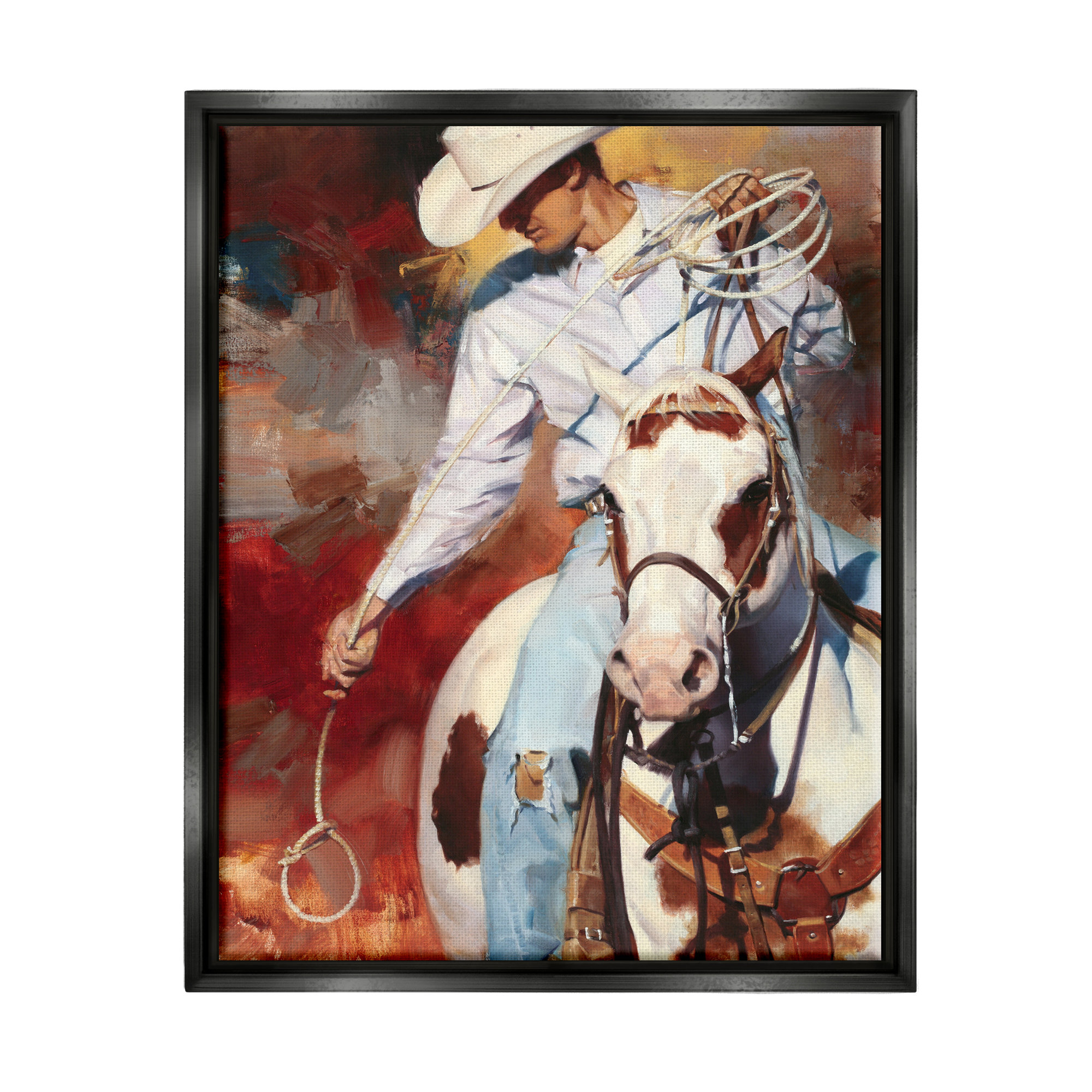 Foundry Select Cowboy & Lasso Painting Framed Floater Canvas Wall Art ...