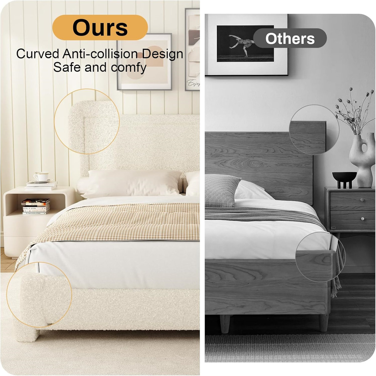 Ebern Designs Boucle Bed Frame, Upholstered Cloud Bed Frame, Platform ...