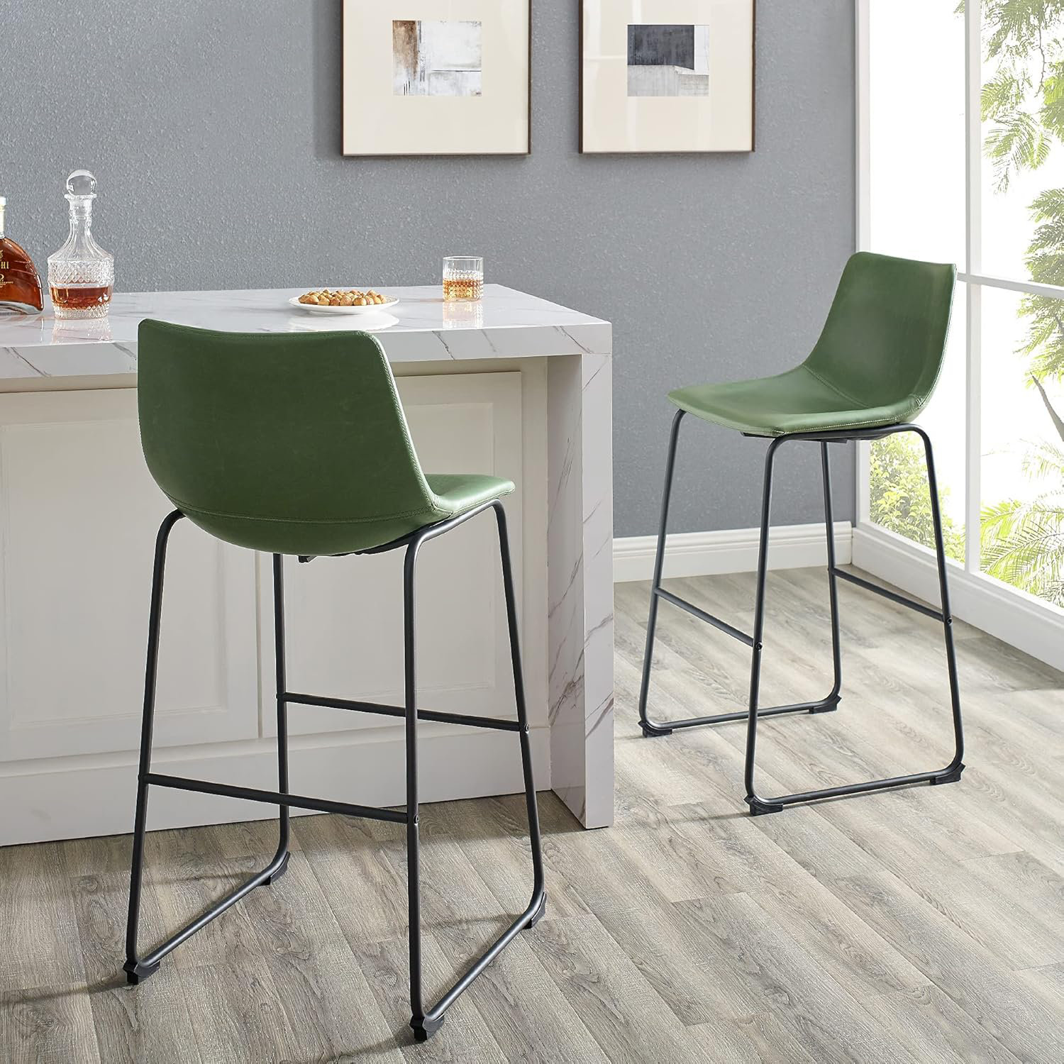 Hokku Designs Douglas Urban Industrial Faux Leather Armless Bar Stools ...