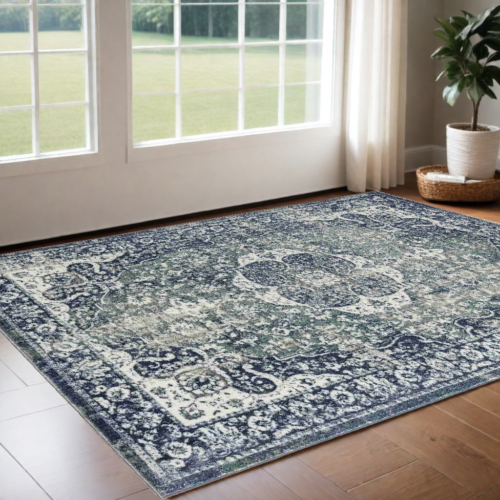 HomeRoots 2' X 3' Blue and Ivory Floral Area Rug - Wayfair Canada