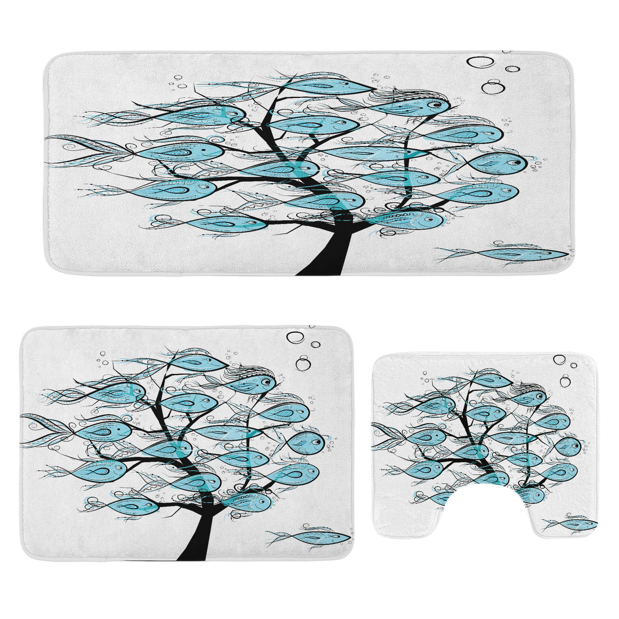 East Urban Home Fish Bathroom Rug Set 3 Pieces U-Shape & Rectangle Mats ...