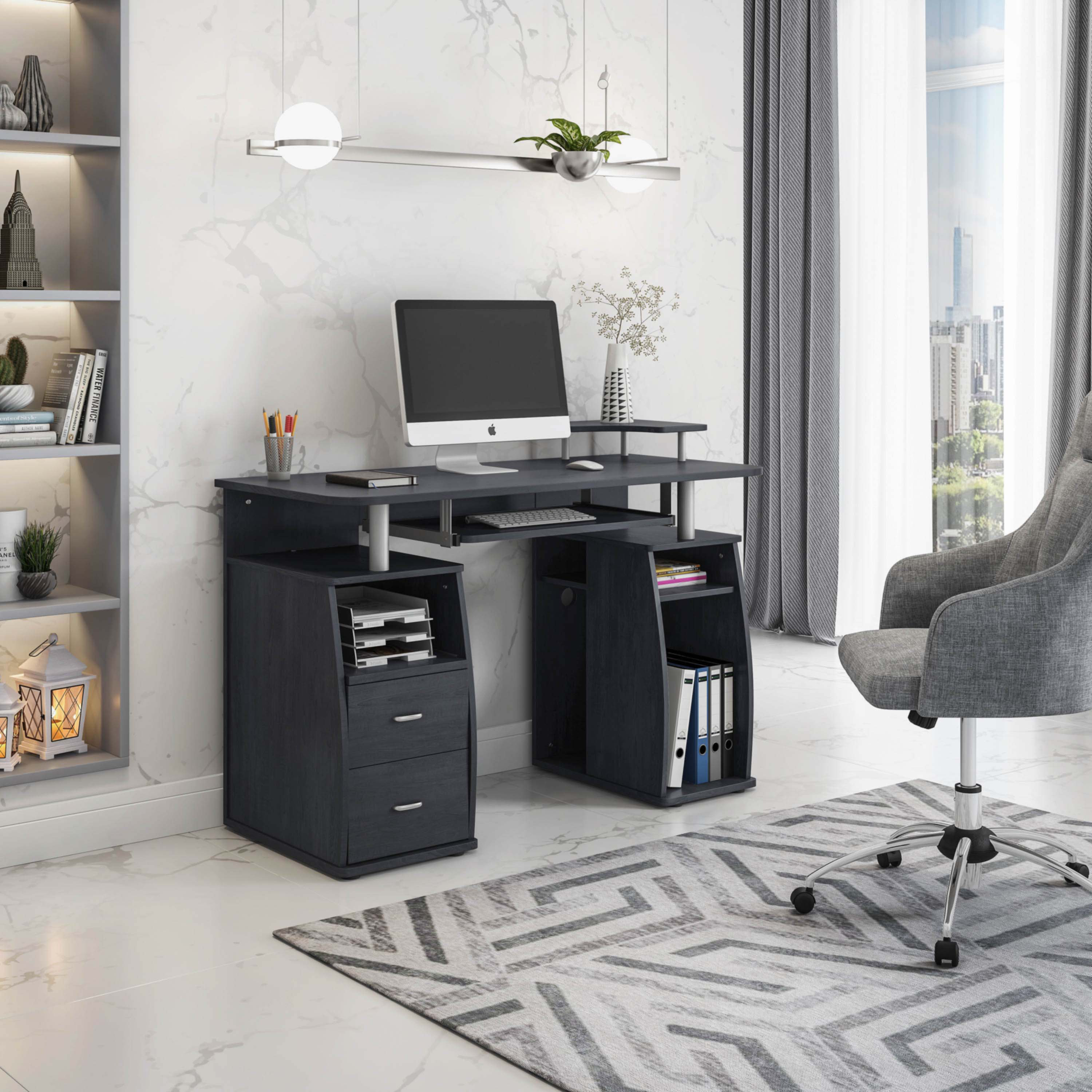 Latitude Run® Complete Computer Workstation Desk With Storage, Grey ...