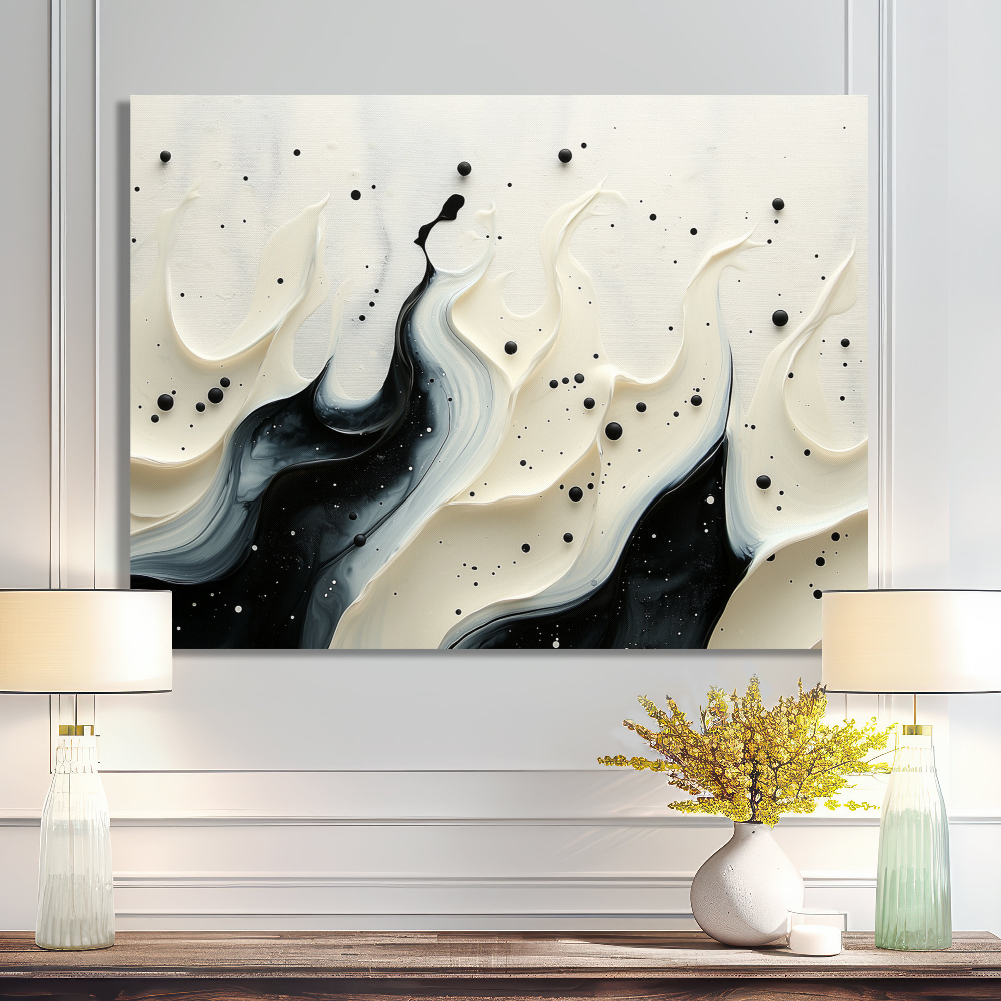 Ivy Bronx Crowborough Black White Wave Rhythmic River I - Drip Painting ...