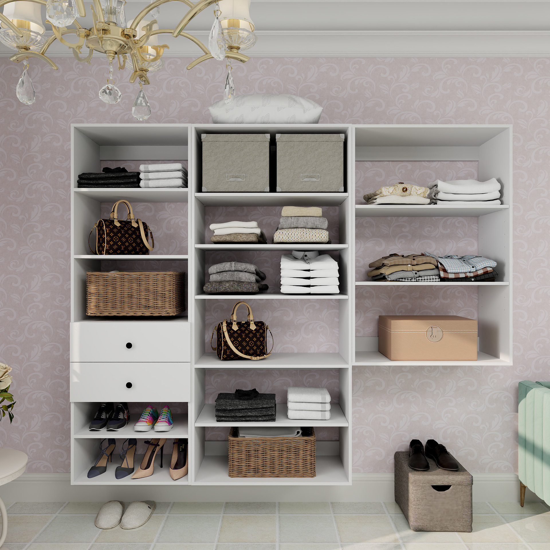 Latitude Run® White Closet Organizer System with 3 Modular Units ...