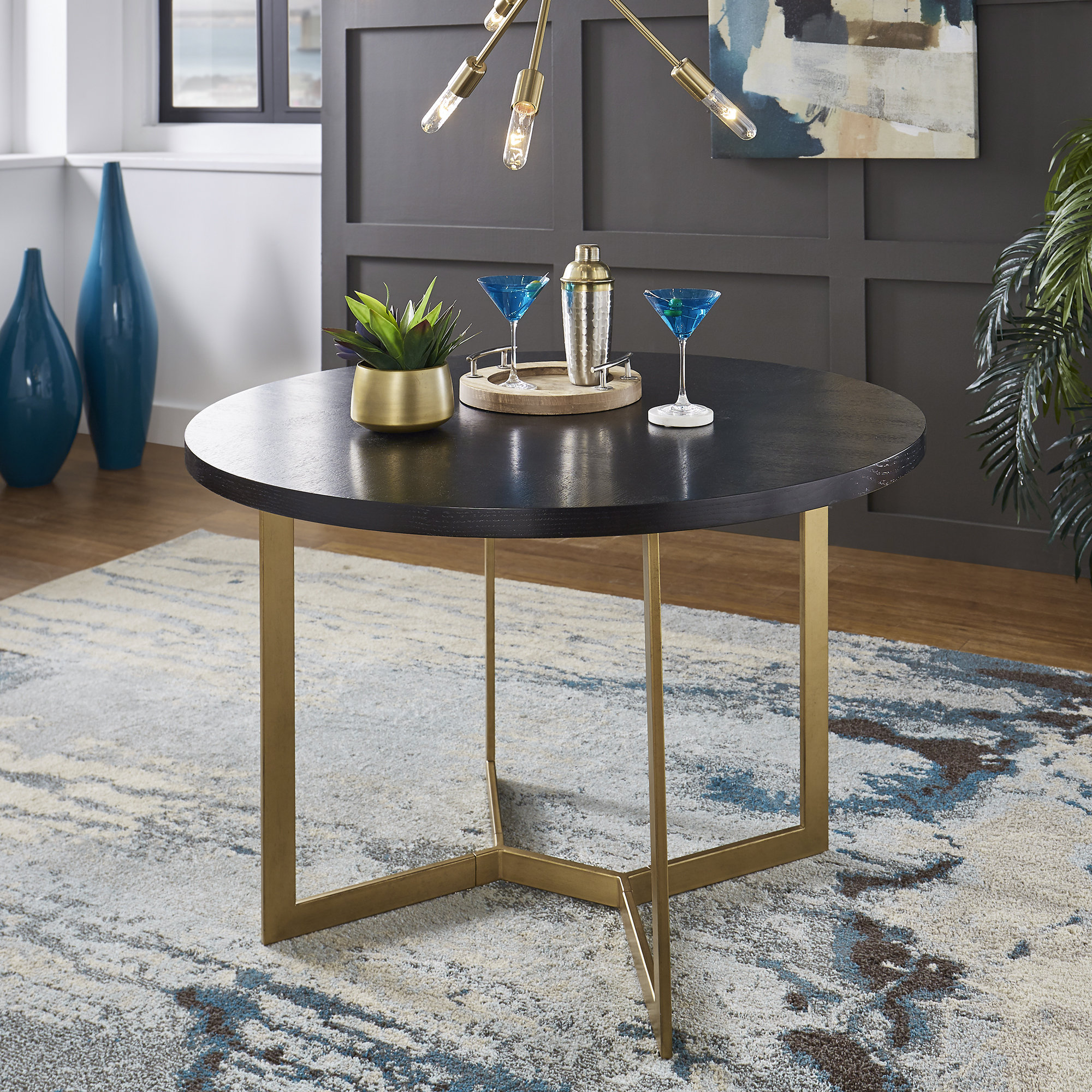 Etta Avenue™ Ainhoa Black Finish 45" Round Table With Gold Metal Base ...