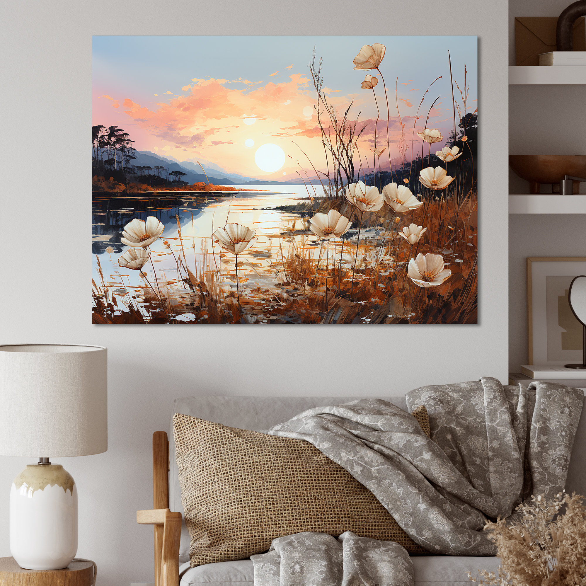 Winston Porter Meadow Stream at Sunset - Print on Canvas | Wayfair